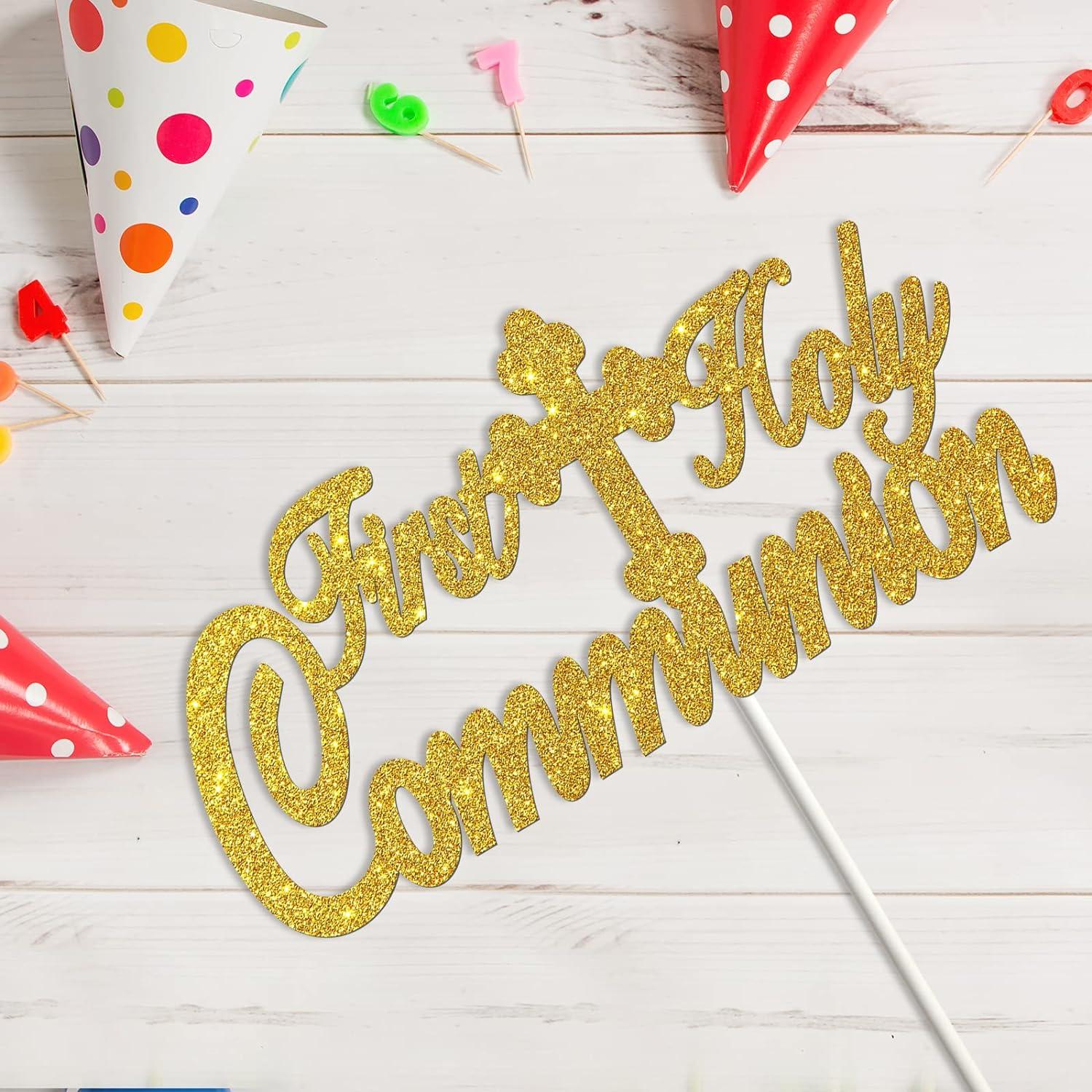 Tenhaisi Gold Glitter First Holy Communion Cake Topper Baptism ...