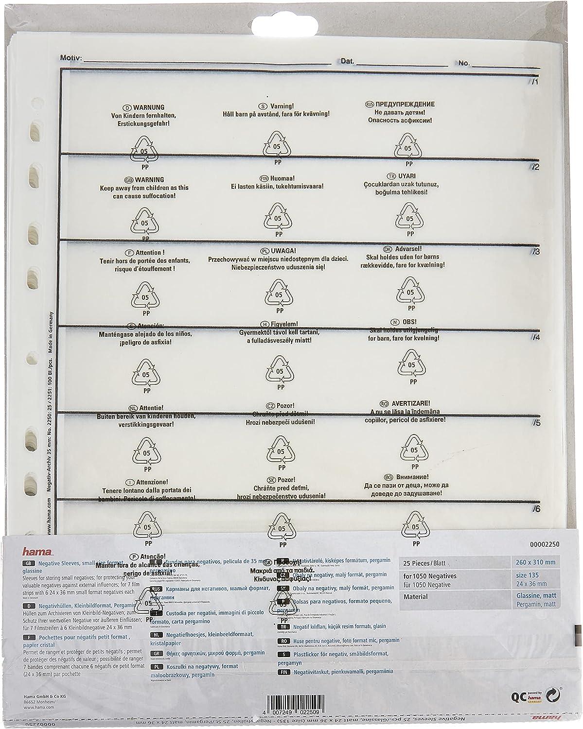 Hama 2250 Negative File Storage Sleeves Each Holding 7 Strips of 6 (24 ...