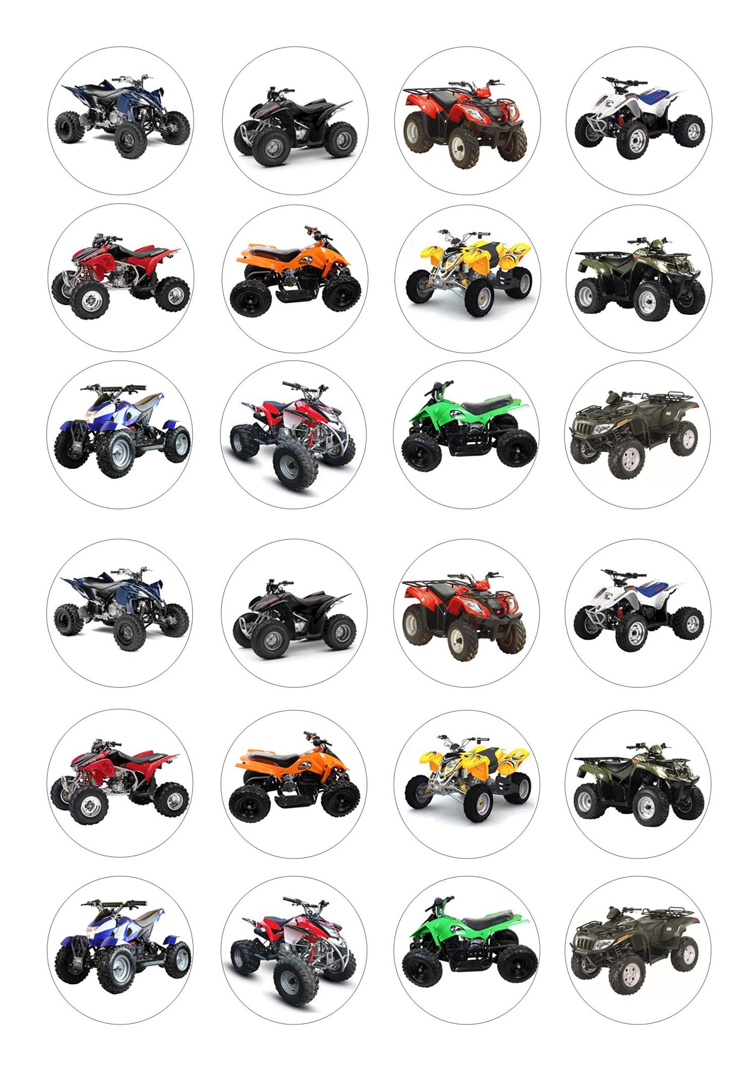 24 Quad Bikes edible Wafer Card rice paper pre cut Cupcake Toppers Cake ...