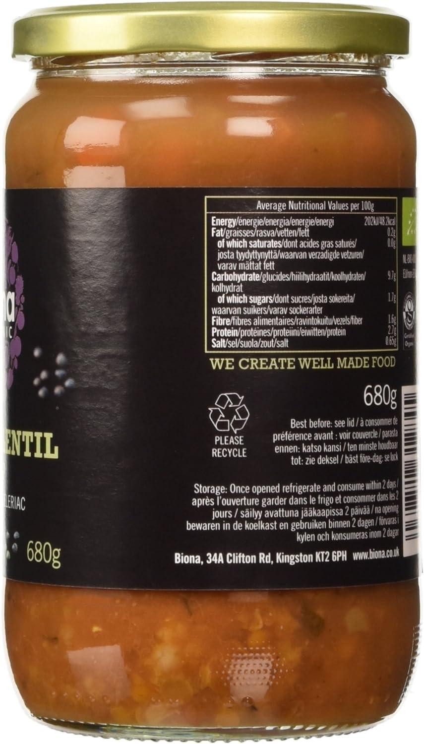 Biona Organic Hearty Lentil Soup with Leek & Celeriac 680g - Buy Now ...