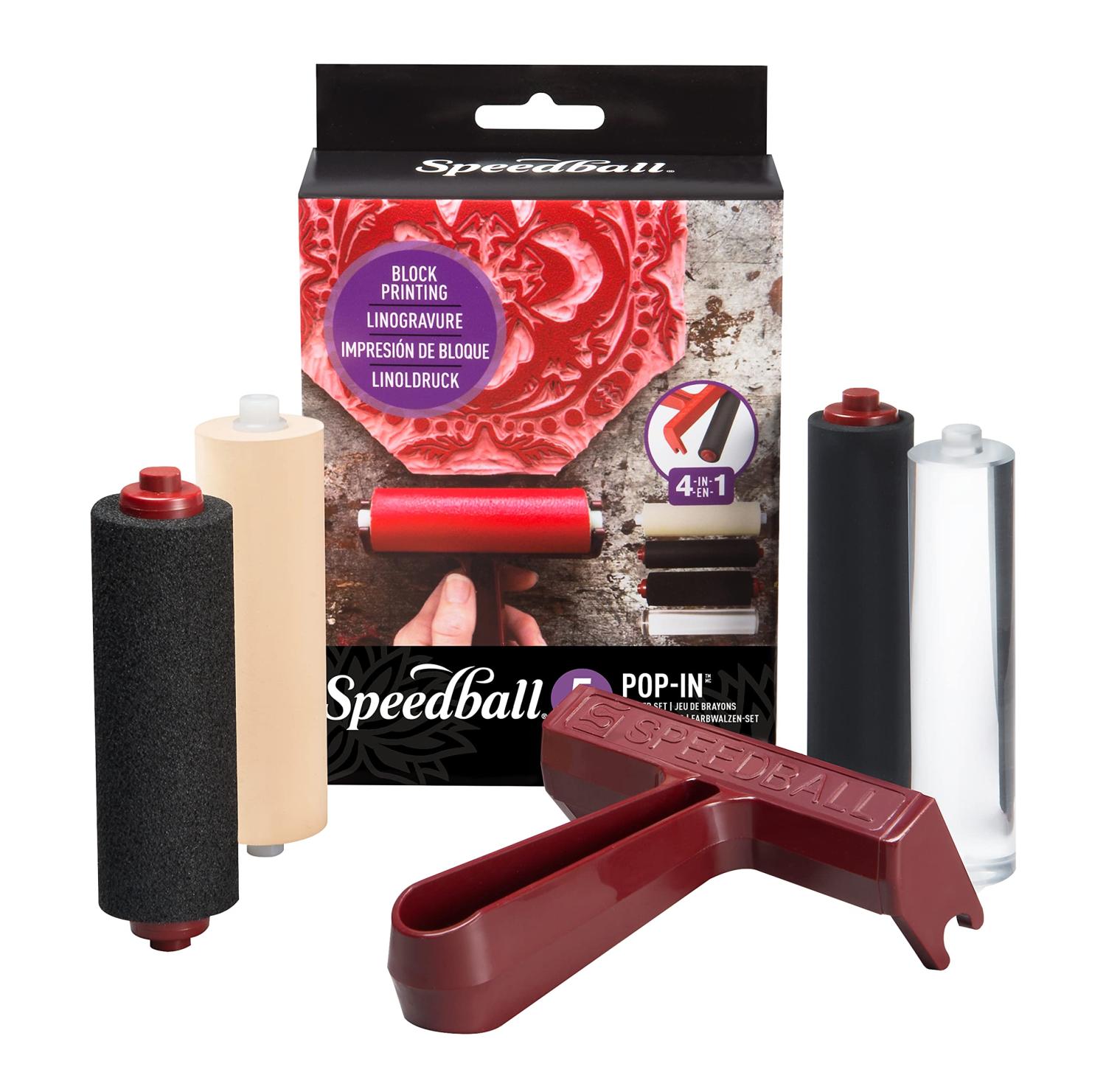 Speedball Pop-in 4 Roller Brayer Kit - Foam, Rubber, Hard Rubber ...