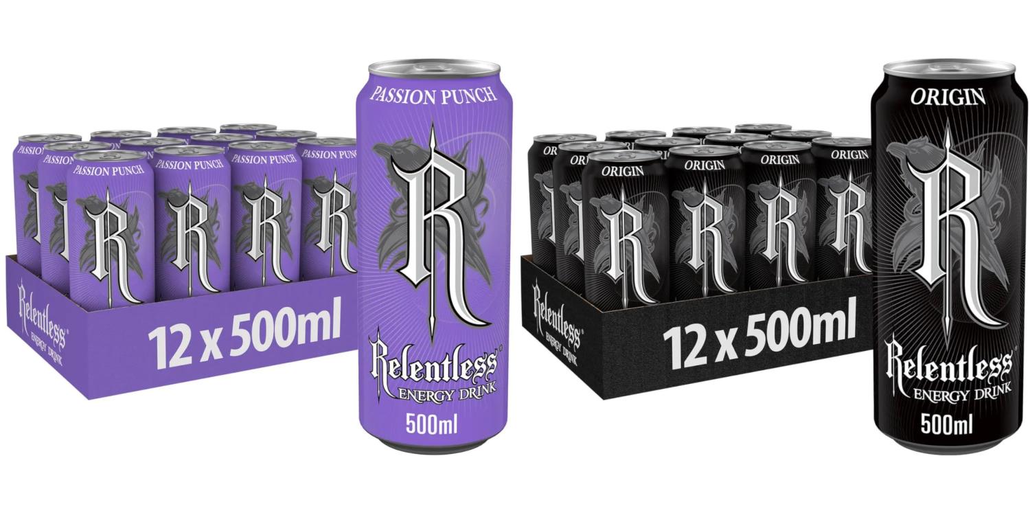 Relentless Energy Drinks 24 Pack 500ml 12 Cans of Passion Punch & 12 ...