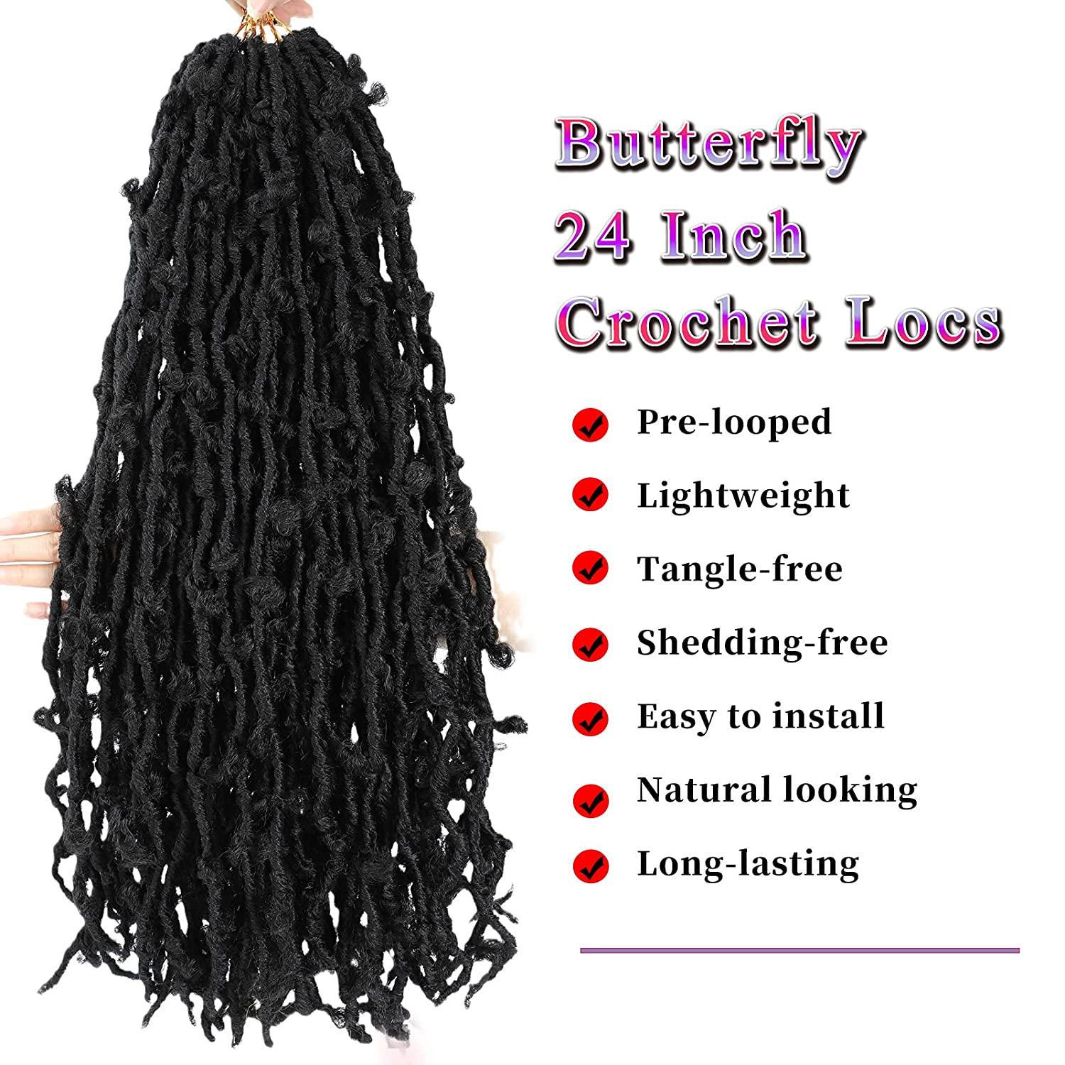 24 Inch Butterfly Locs Crochet Hair 6 Packs Pre-Looped Soft Distressed ...