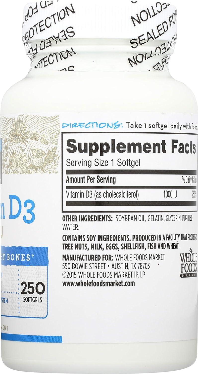 365 Everyday Value Vitamin D3 1000 IU Capsule 250 ct - Essential Daily ...