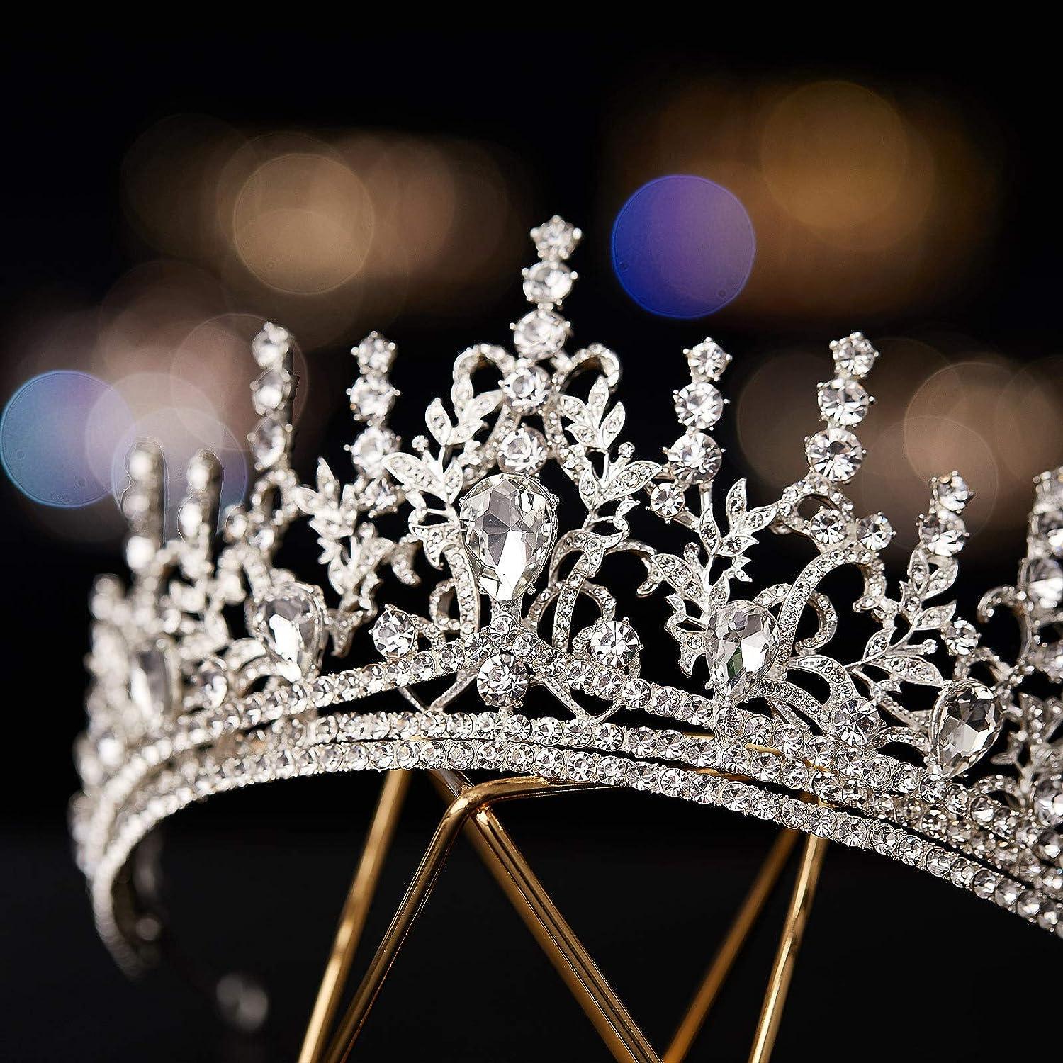 SWEETV Silver Queen Crown Tiara for Women - Wedding & Prom Headpiece ...