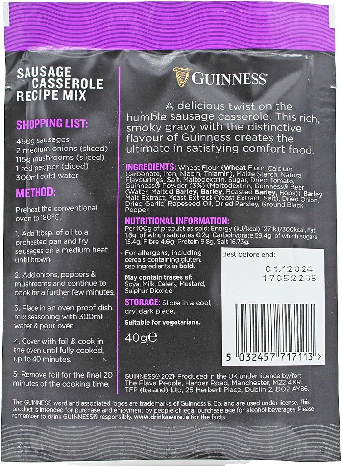 Guinness Recipe Mixes Selection 40g - Steak & Ale Pie Sausage Casserole ...