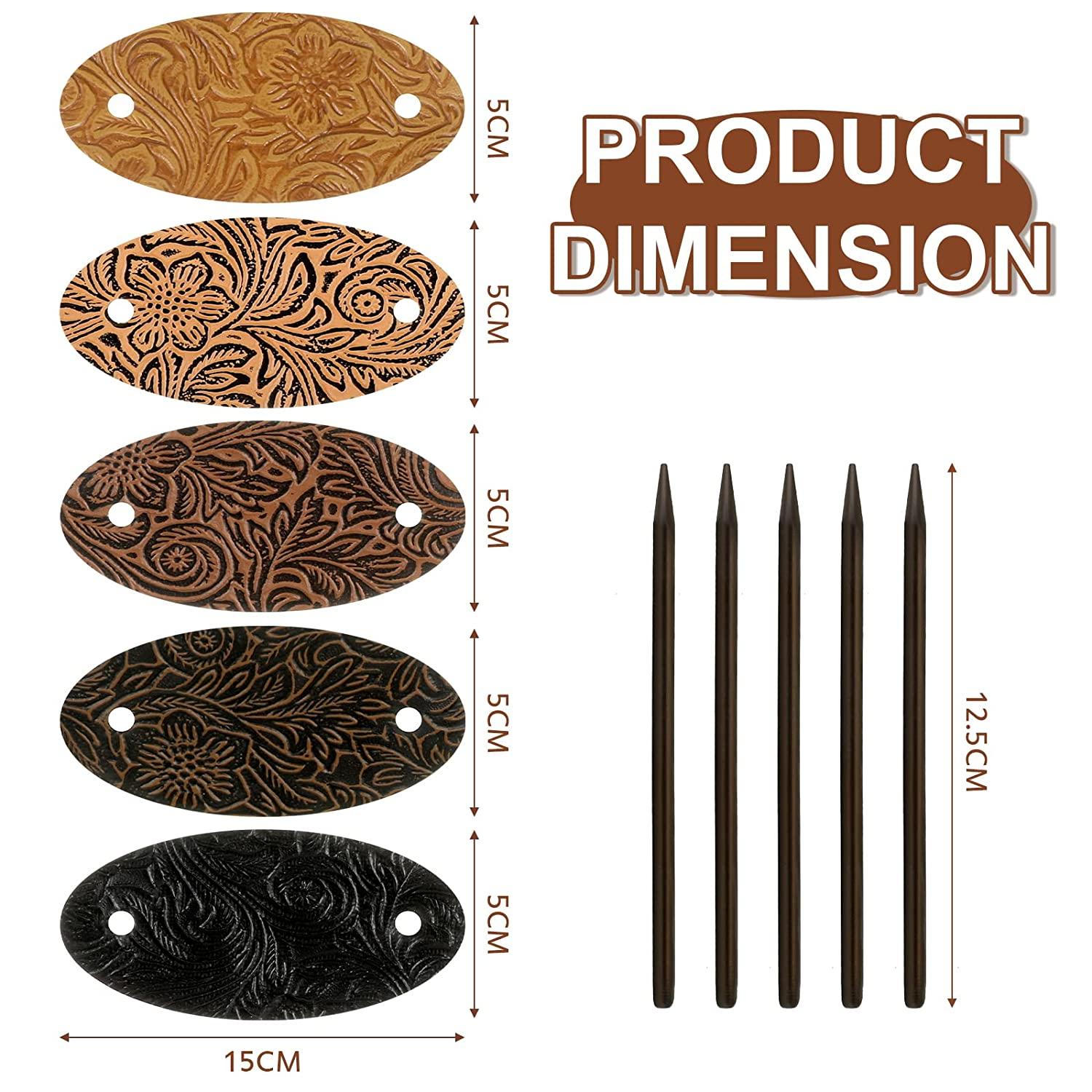 Vintage Style 5 Leather Hair Clip with Stick - Oval Shape Hair Barrette ...