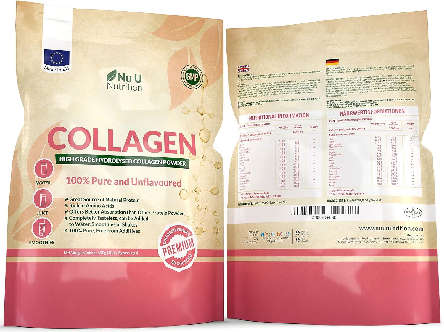 High Grade 600g Unflavoured Collagen Powder | EU Made Pure Bovine ...