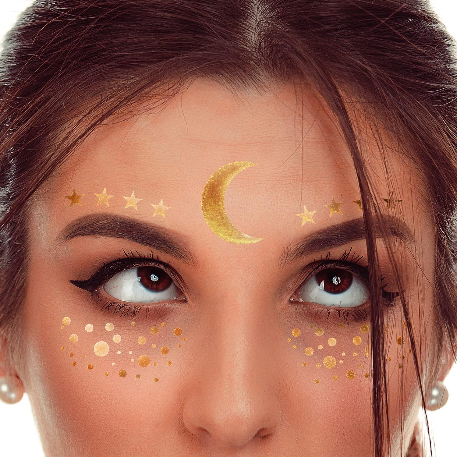 Gold Glitter Metallic Face Tattoo Sticker for Makeup, Dancers & Parties ...
