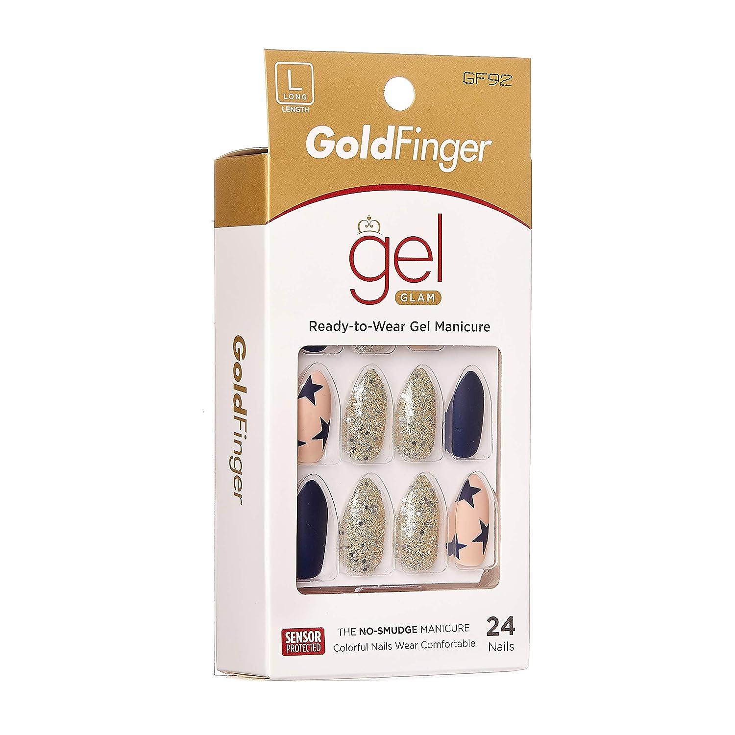 Gold Finger Full Cover Gel Nails - Ready to Wear Long Manicure ...