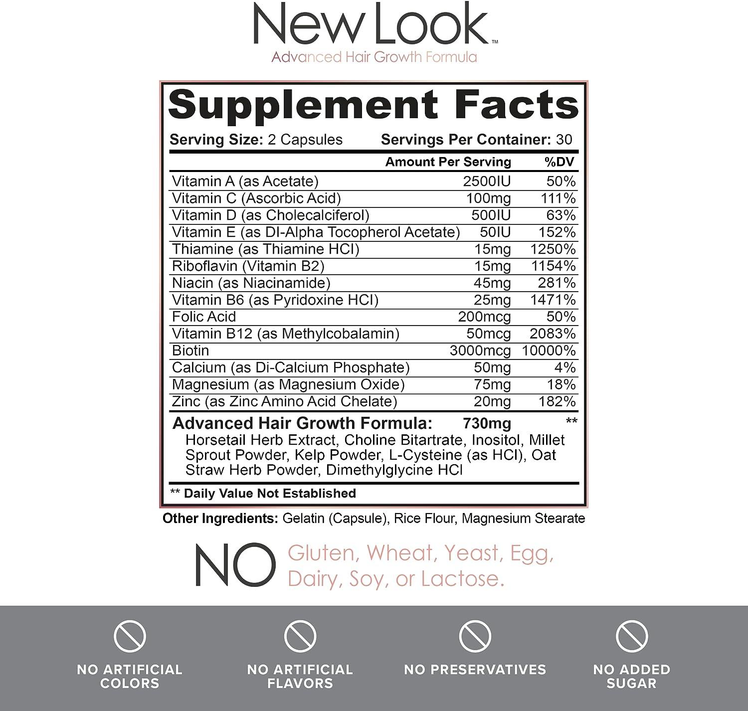 New Look Hair Growth Pills: All-Natural Hair Growth Vitamins with ...