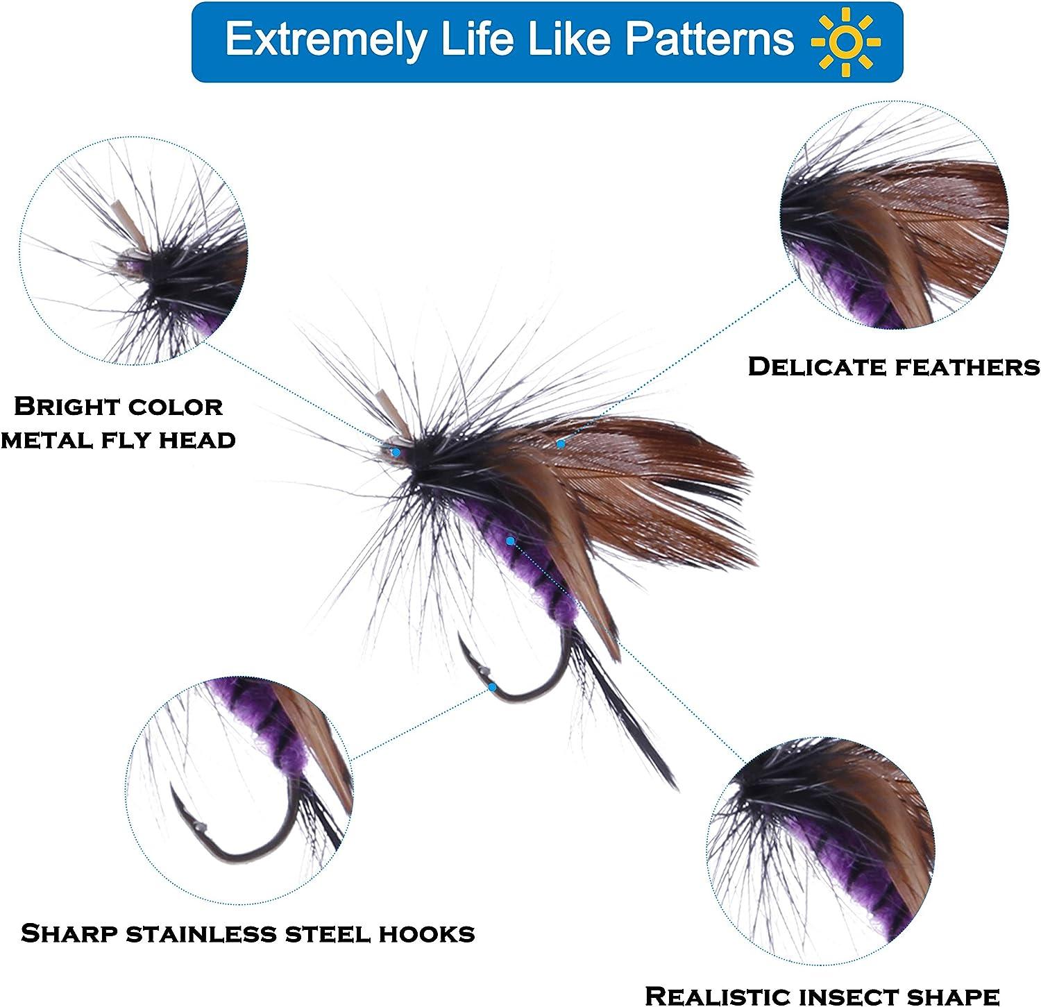 PLUSINNO Fly Fishing Flies Kit 26pcs with Handmade Dry/Wet Flies ...