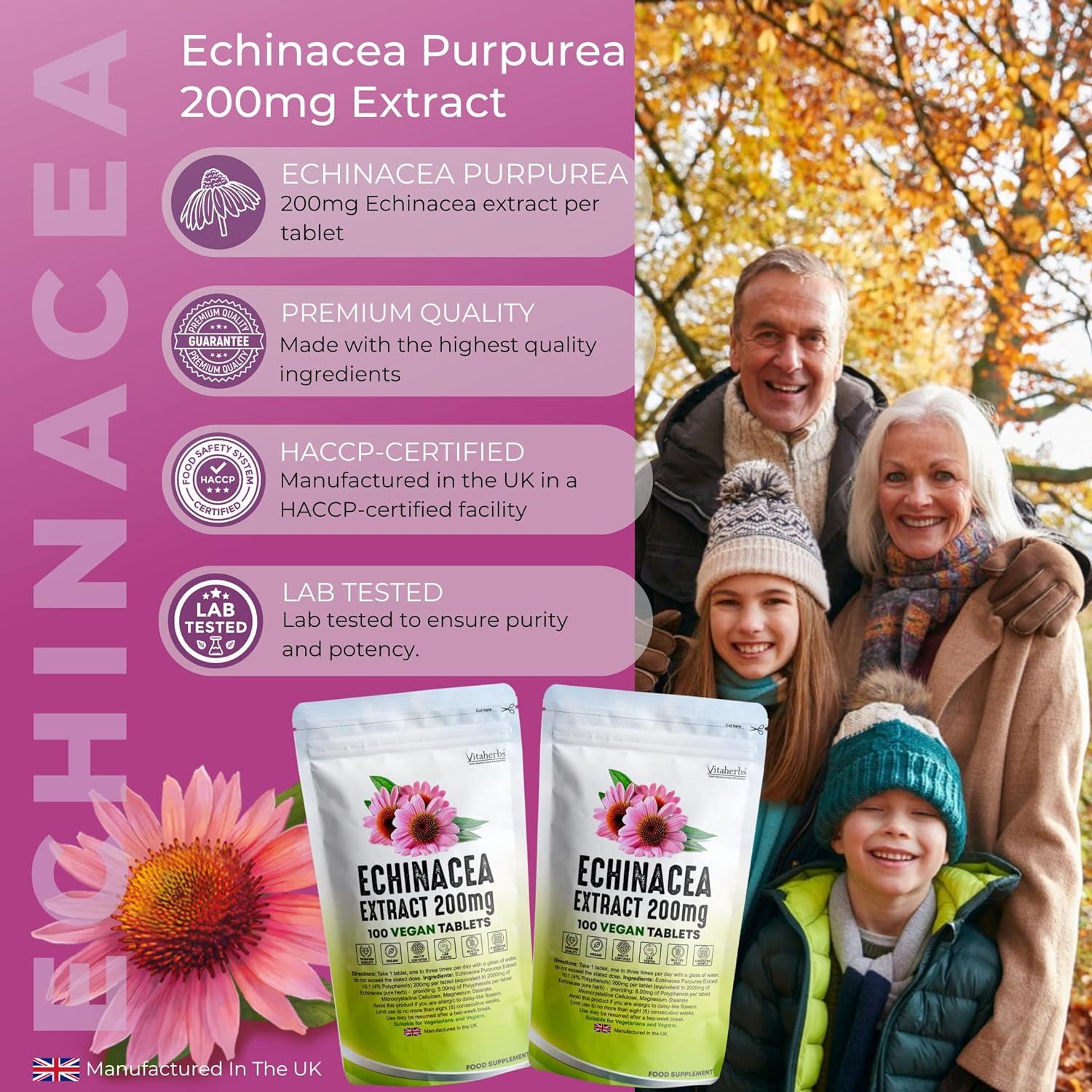 Vitaherbs Echinacea Tablets 200mg - Vegan, Premium Quality - Made in ...