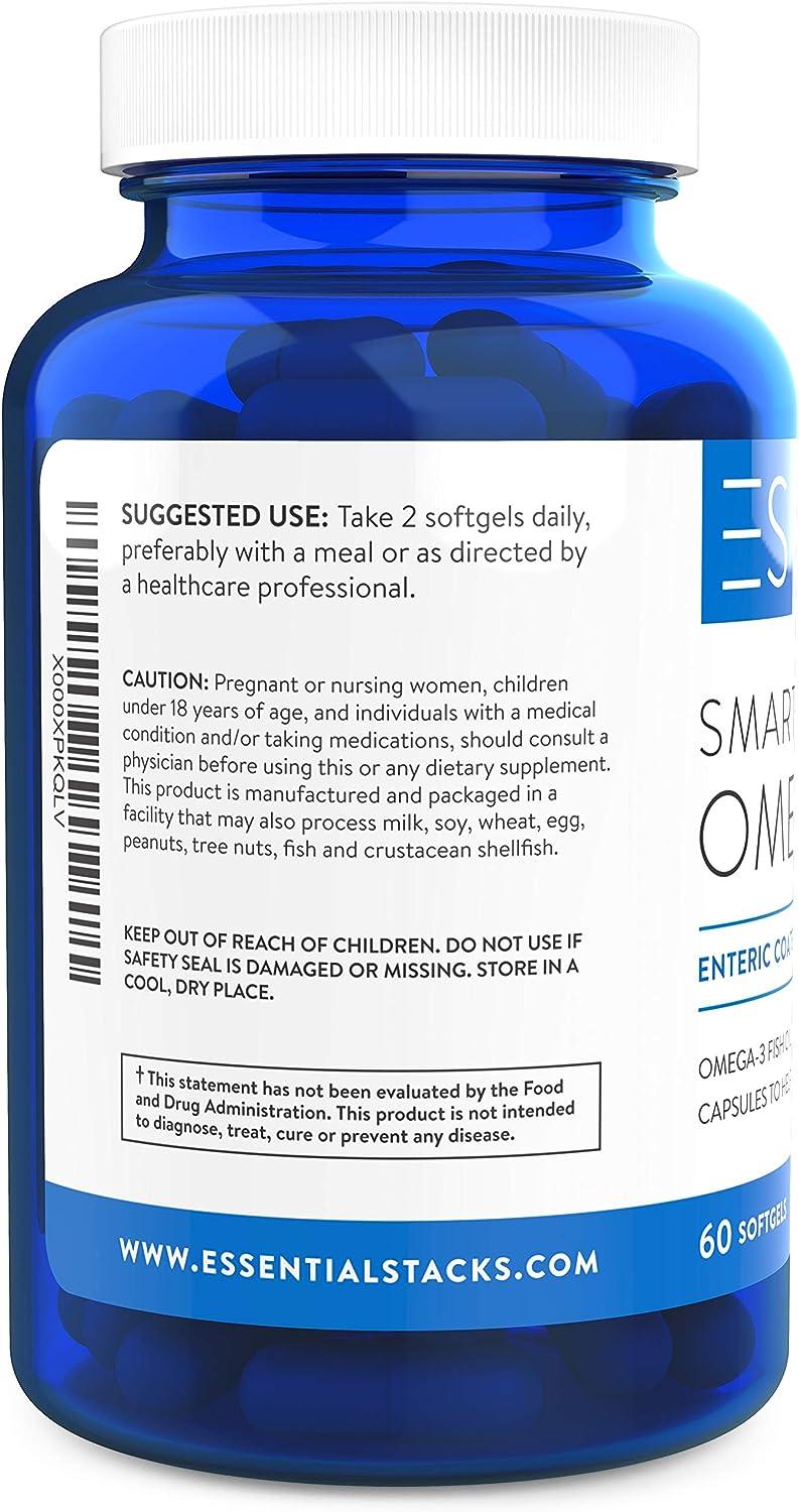 Essential Stacks Smart Omega 3 - Burpless Fish Oil - 1400mg EPA DHA ...