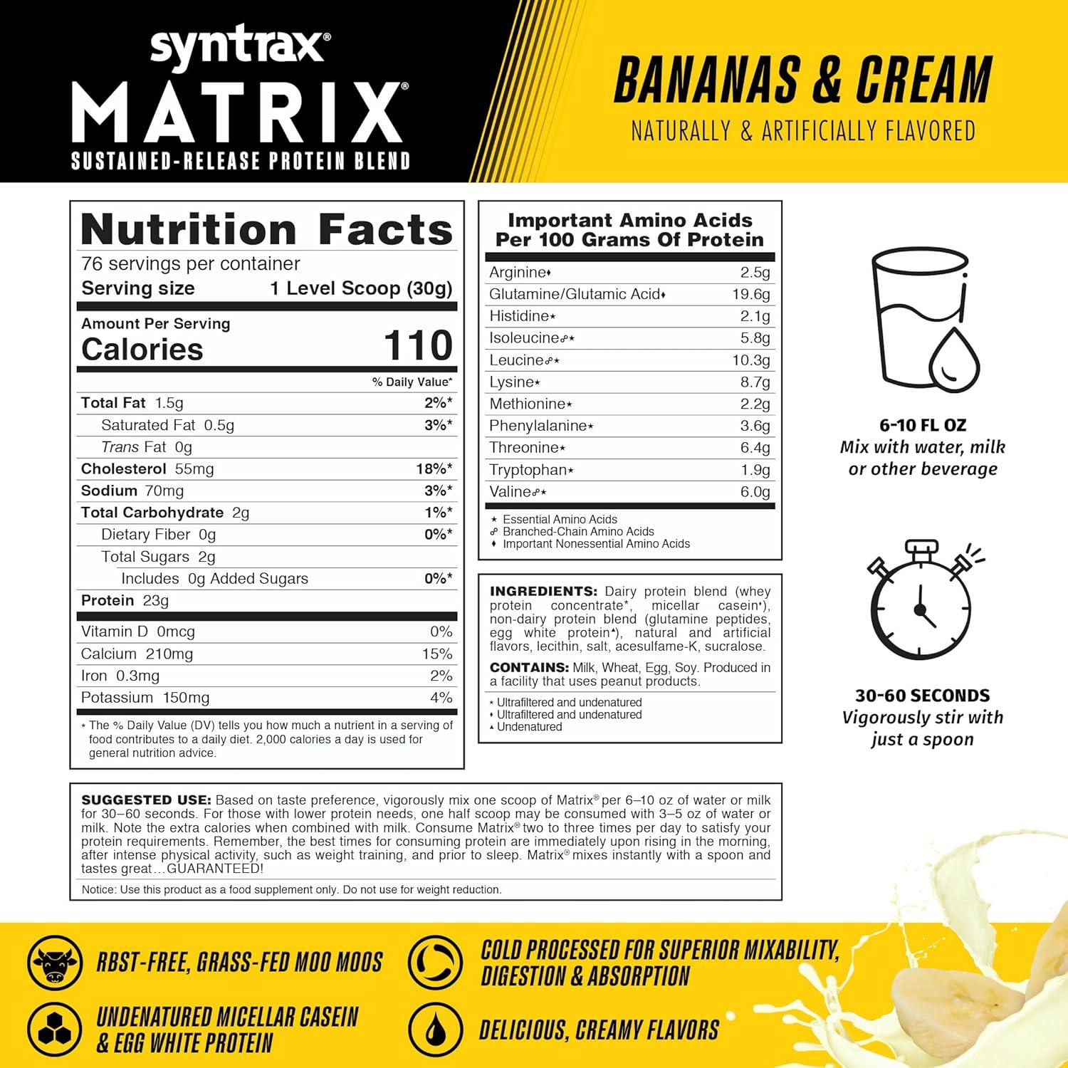 Buy Syntrax Nutrition Matrix Protein Powder - Sustained-Release Bananas ...