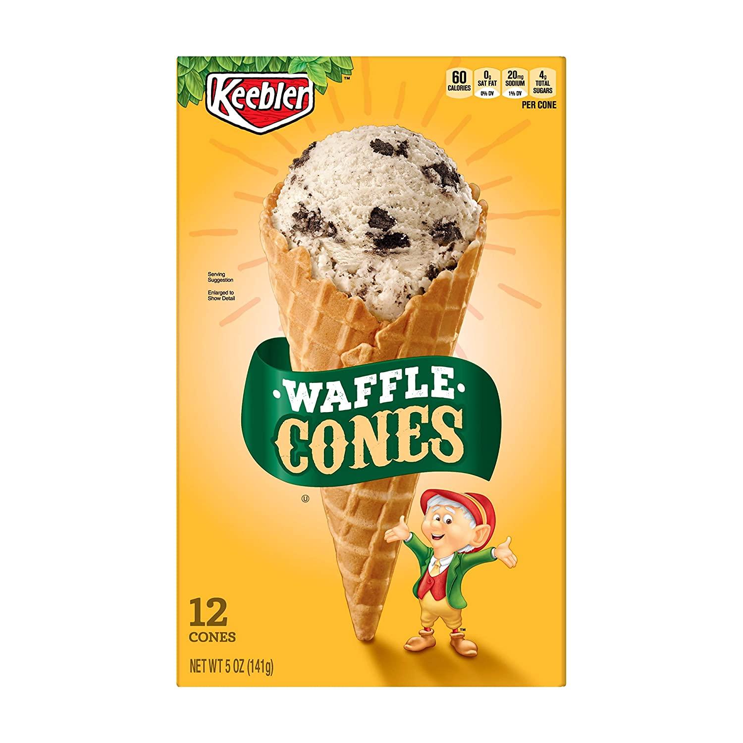 Keebler Waffle Ice Cream Cones 12 Count Box, 5 Ounce (Pack of 12 ...