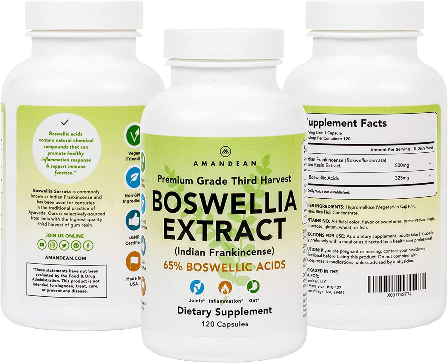 Amandean Boswellia Serrata Extract 500mg - 120 Veggie Capsules ...
