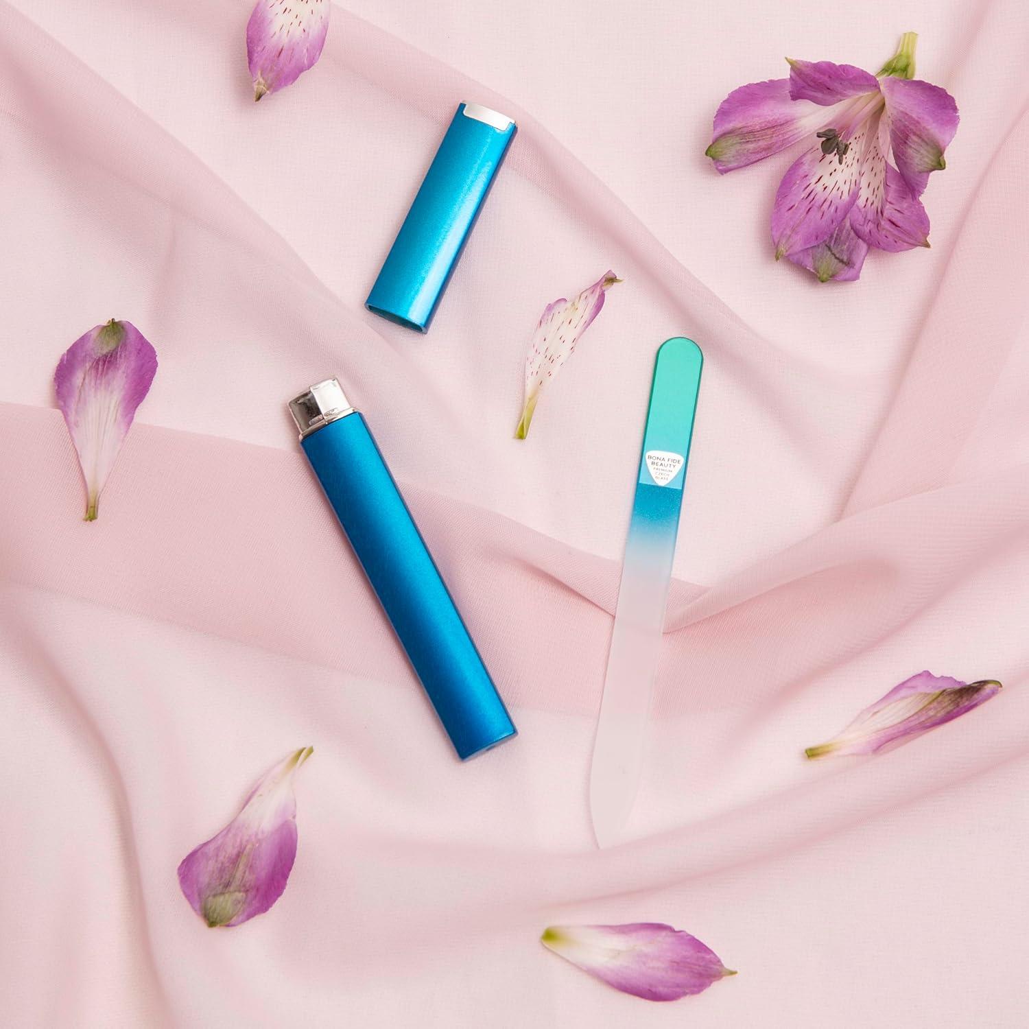 Premium Czech Glass Nail File with Case - Aqua - Smooth Finish Manicure ...