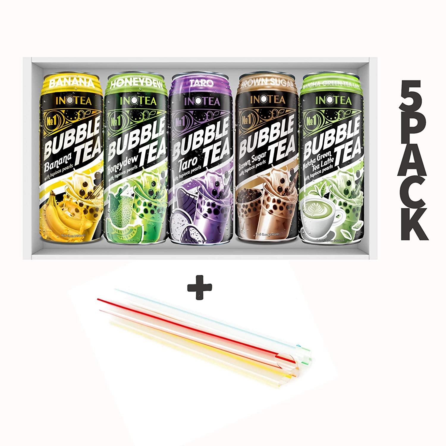 (INOTEA Bubble Tea Variety Pack) 5 Flavors Milk Tea with Boba Pearls in ...