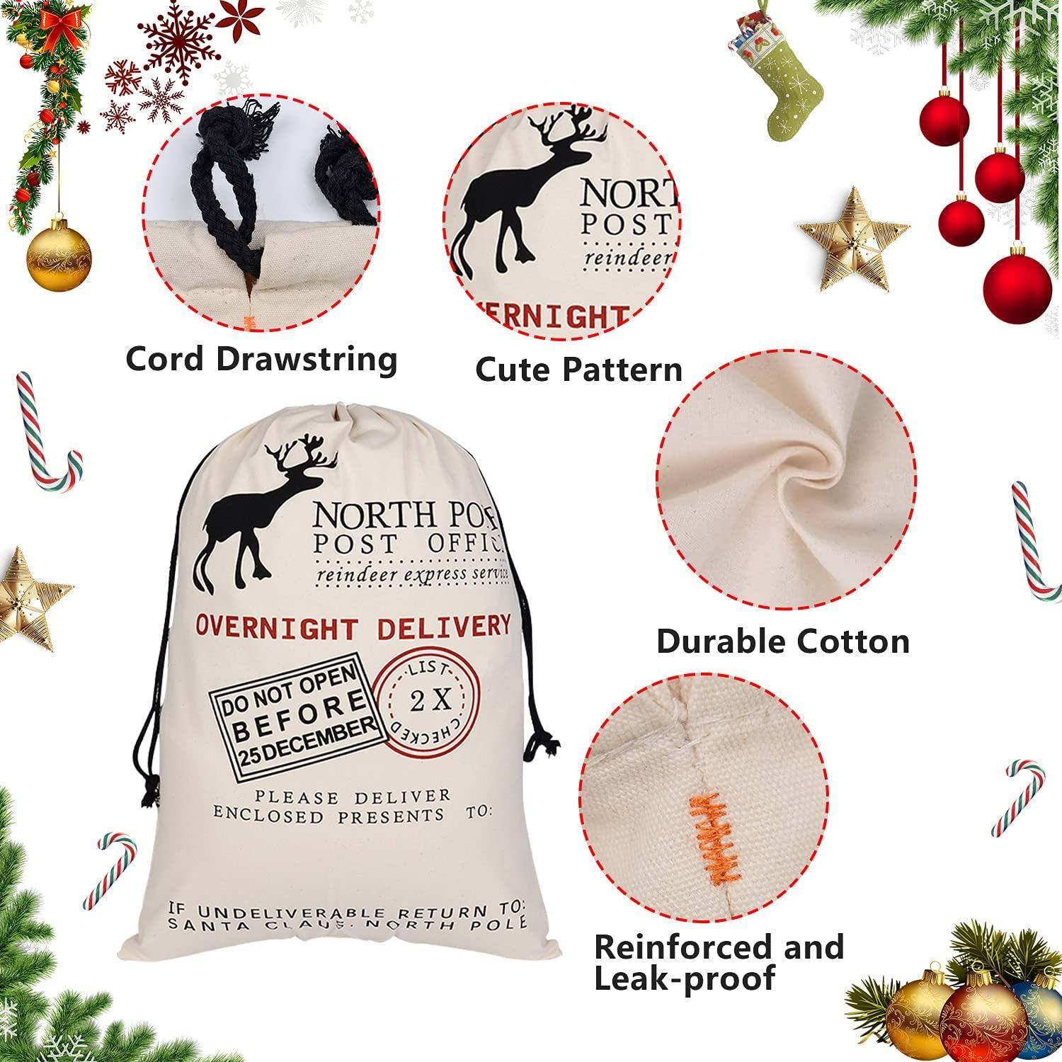 6 Pack Large Christmas Santa Sacks - Xmas Canvas Cotton Stockings with ...