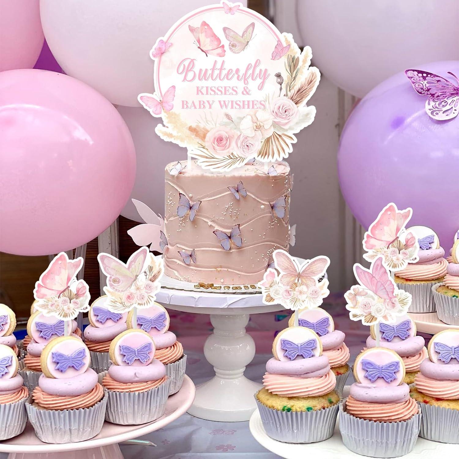 Butterfly Baby Shower Cake Topper 24 Pcs Cupcake Picks with 1 Pc ...