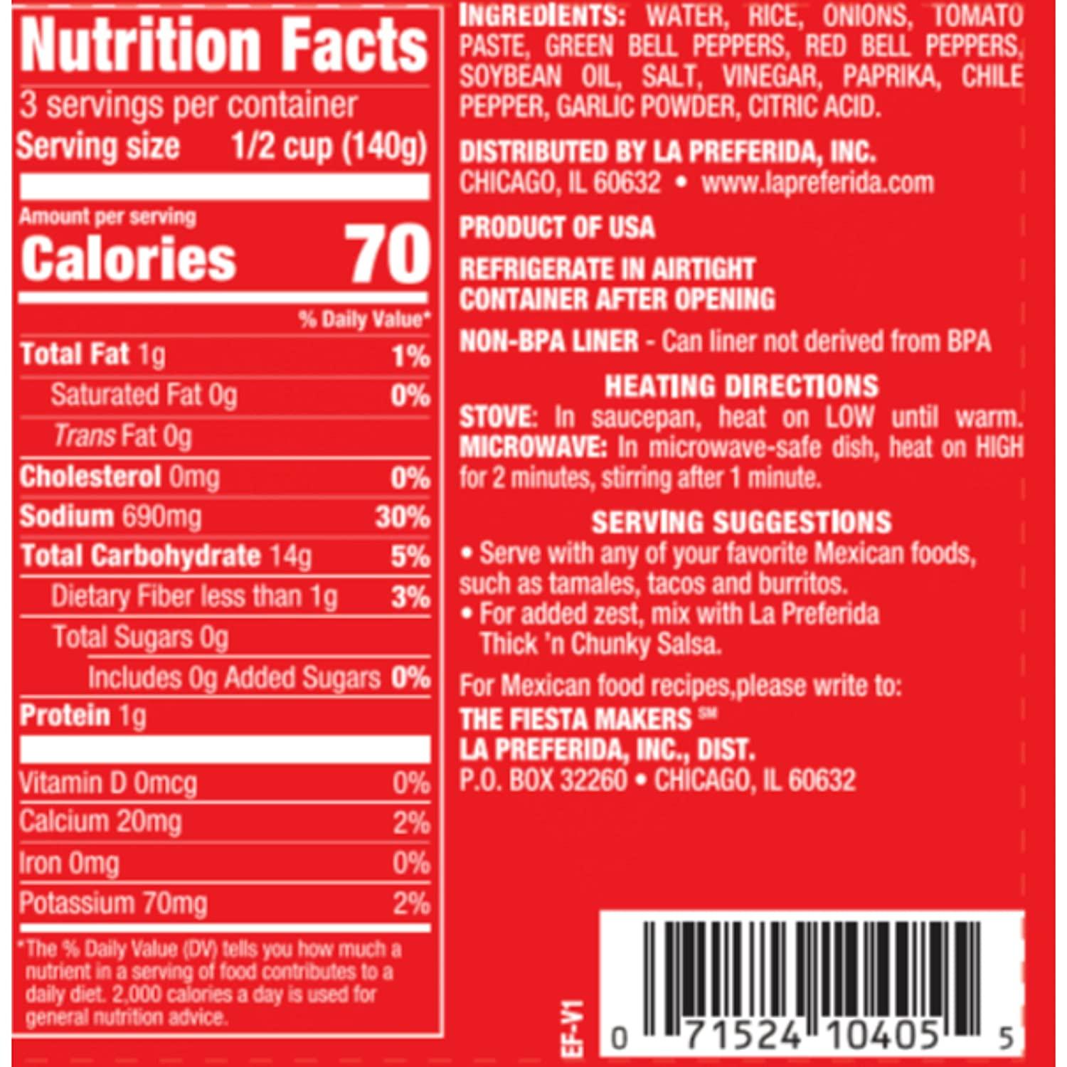 La Preferida Spanish Rice with Robust Tomato and Vegetable Sauce ...