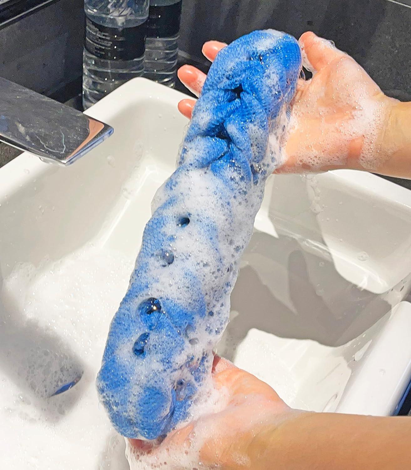 Stretch Back Sponge with Rope Handles - 2-Pack Blue Mesh Exfoliating ...