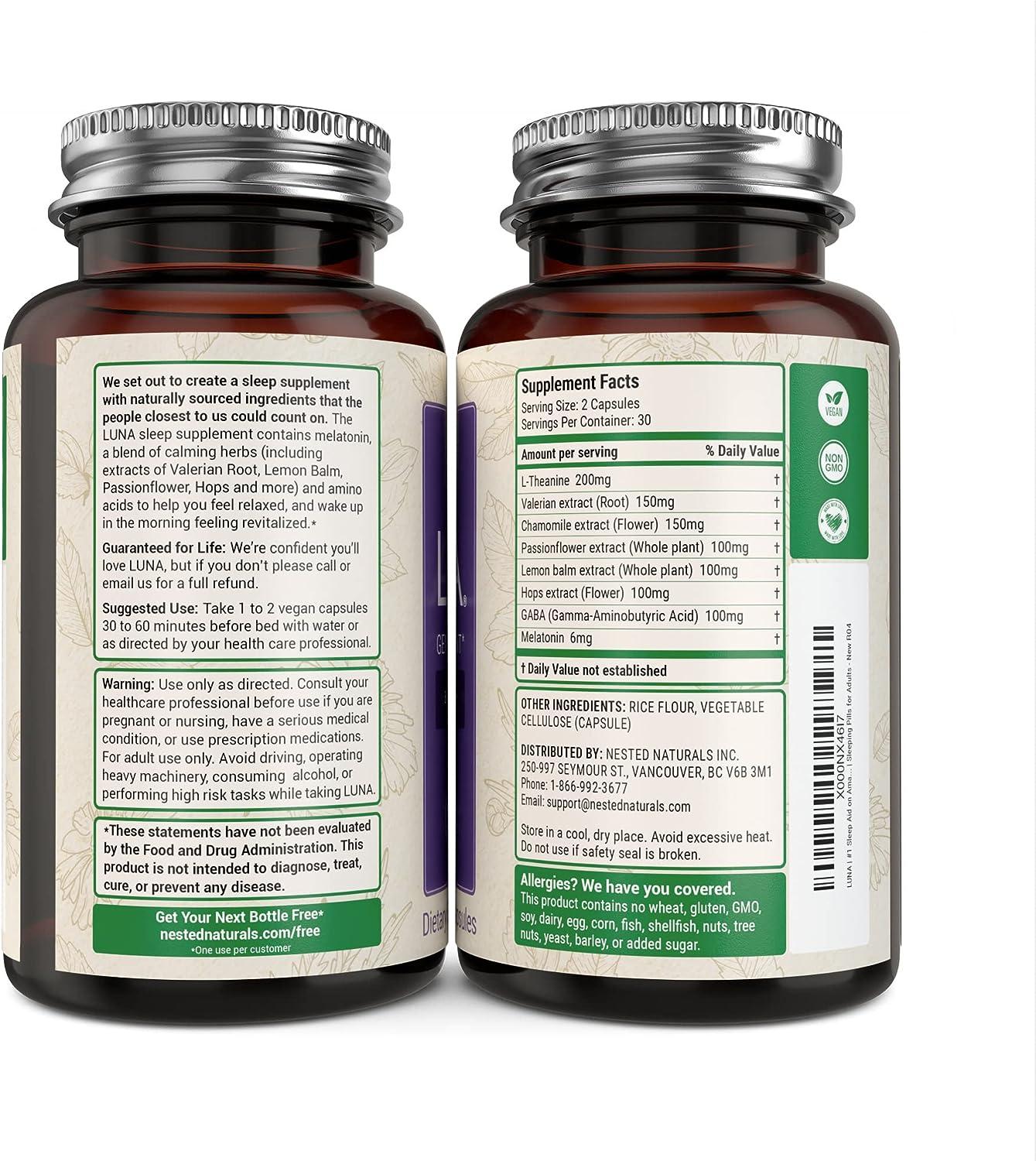 Luna Bedtime Supplement - 60 Vegan Capsules with Melatonin, Valerian ...