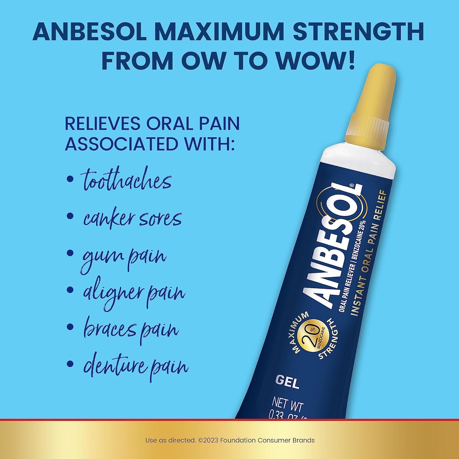Anbesol Maximum Strength Oral Pain Relief Gel - Instant Relief for ...
