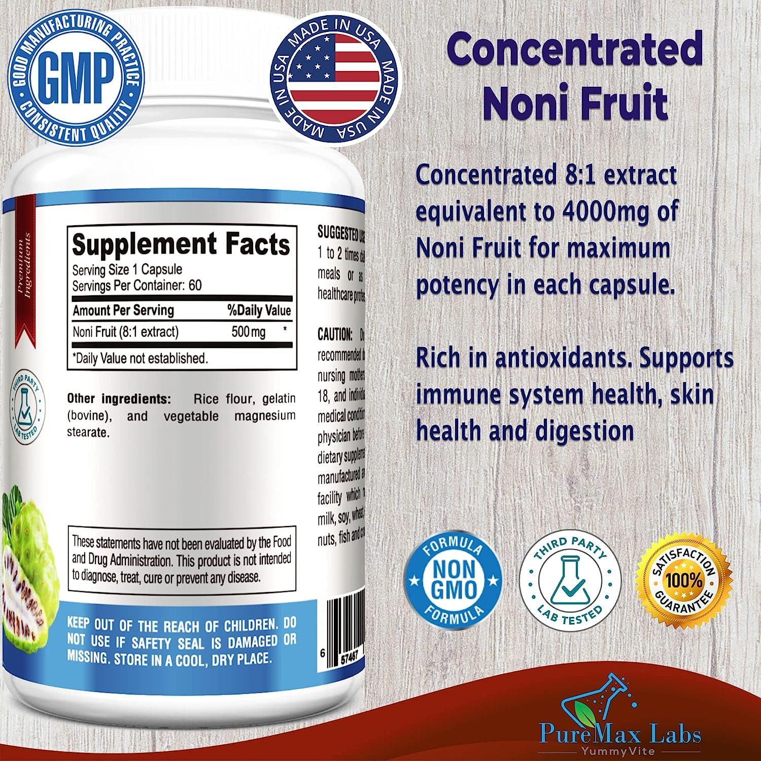 YUMMYVITE Noni Capsules - 4000mg Concentrated Noni Fruit Extract - 60 ...