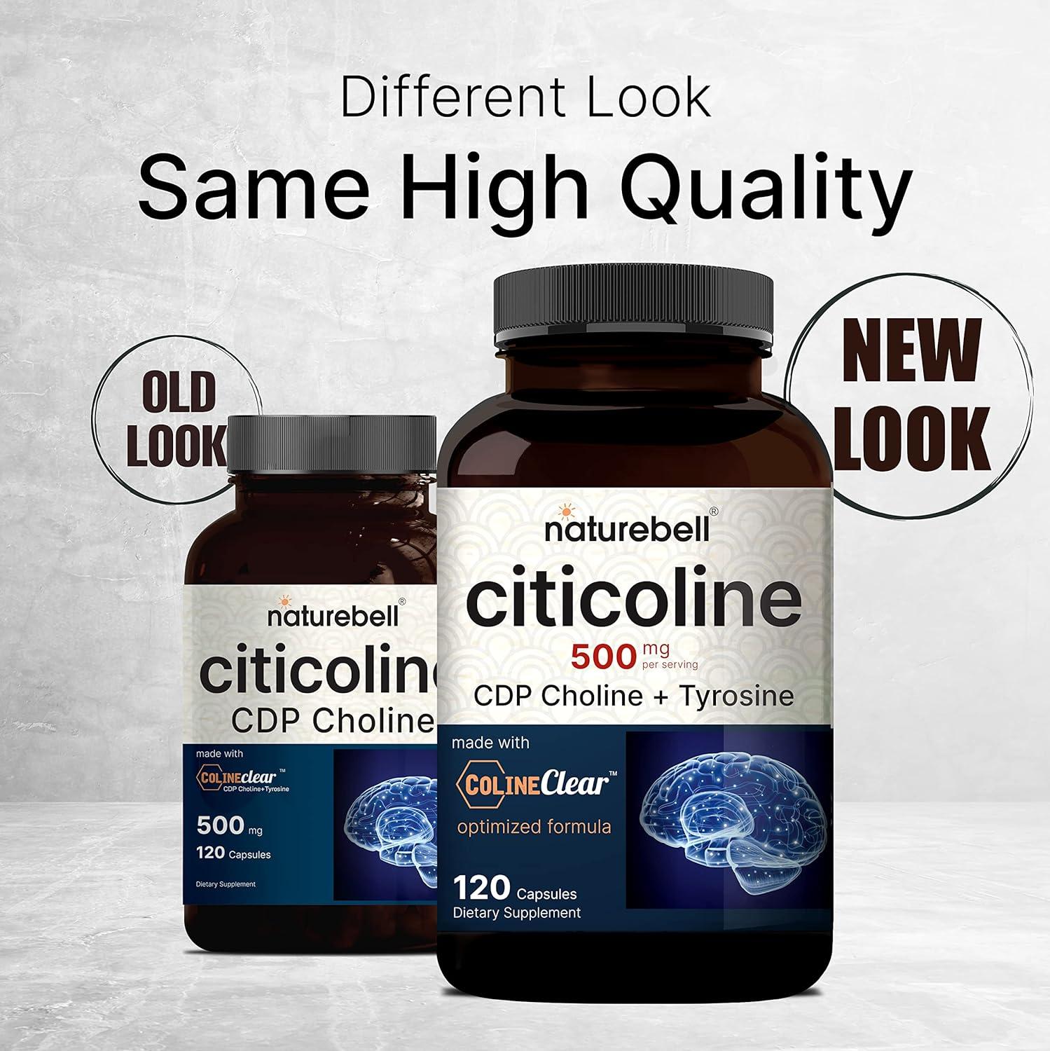 NatureBell Citicoline CDP Choline 500mg + Tyrosine 50mg | 120 Capsules ...