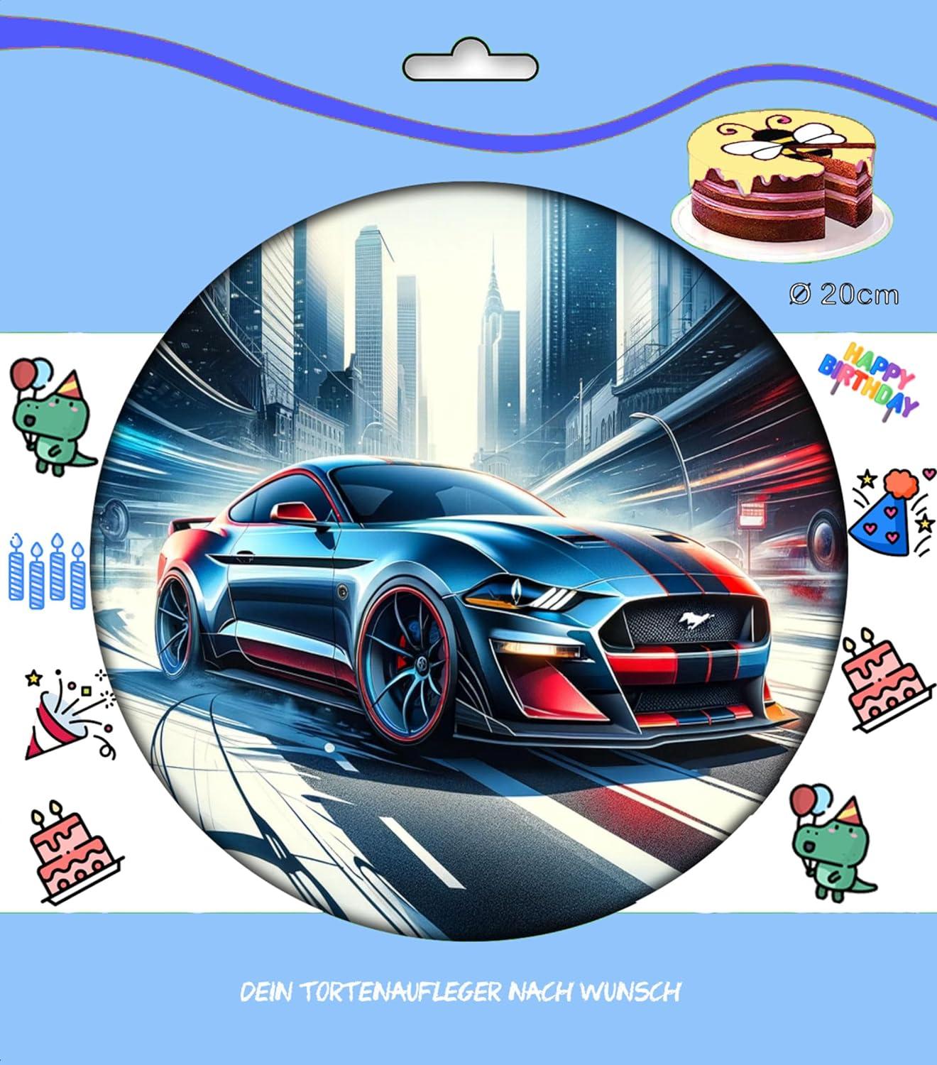 Cake Picture for Birthday Sugar Picture with Ford Mustang Motif Edible ...