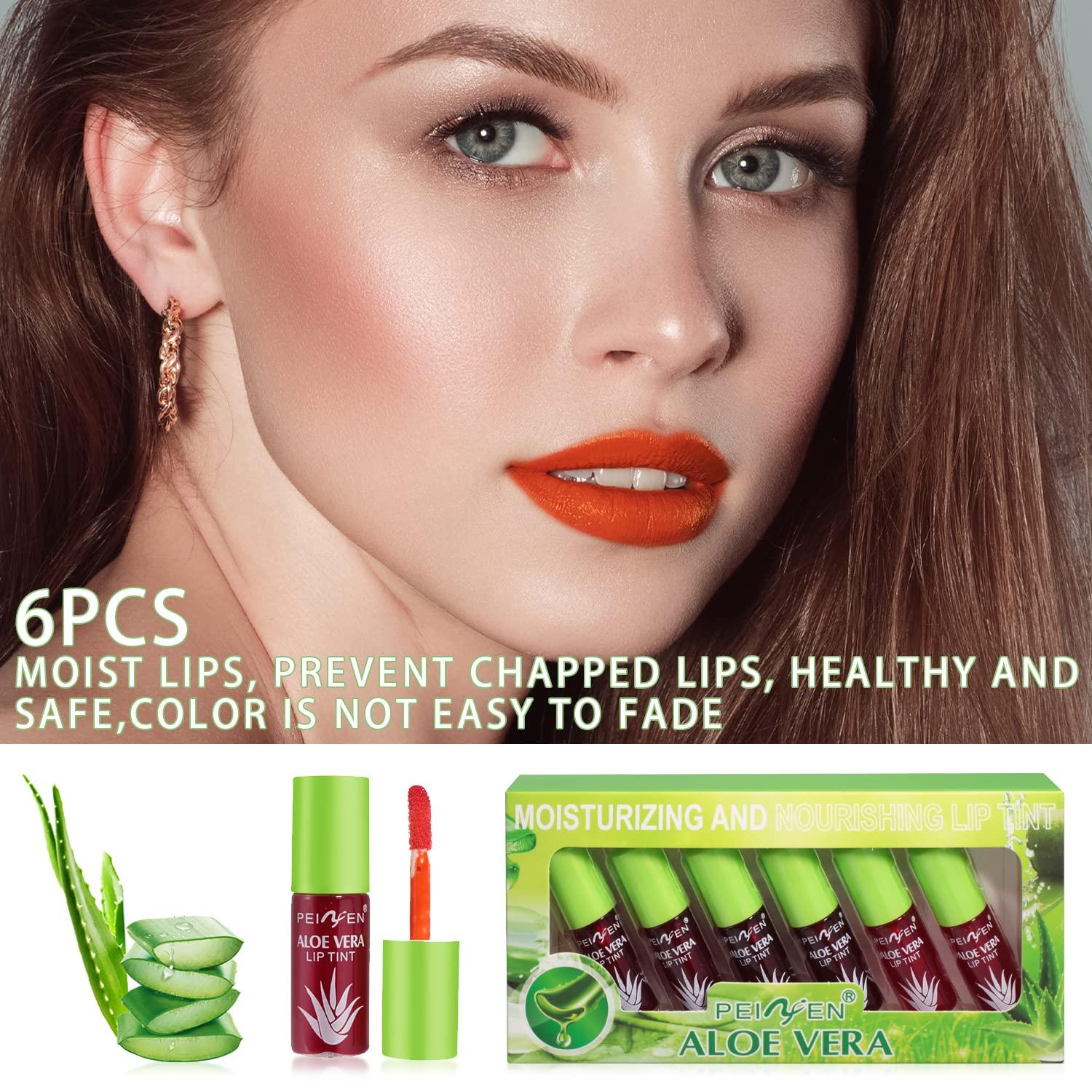 6 PCS Aloe Vera Lip Tint Stain Set - Moisturizing Waterproof Mini Liquid Lipstick | Long-lasting ...