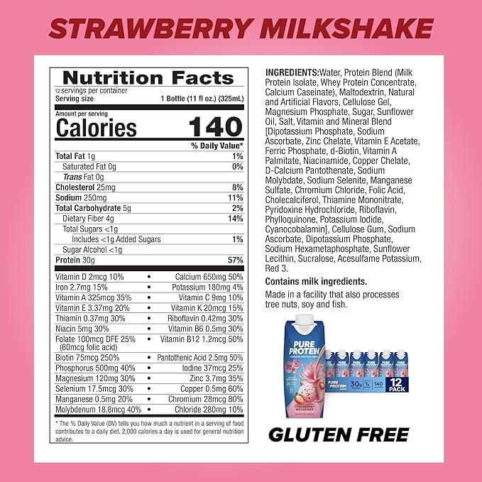 Pure Protein Strawberry Protein Shake 30g Complete Protein Ready to ...