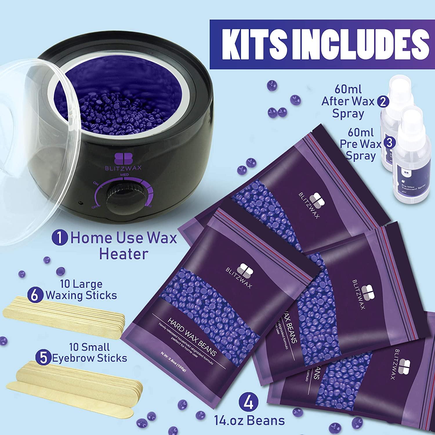 BLITZWAX Waxing Kit with Lavender Hard Wax 14oz - Sensitive Skin ...