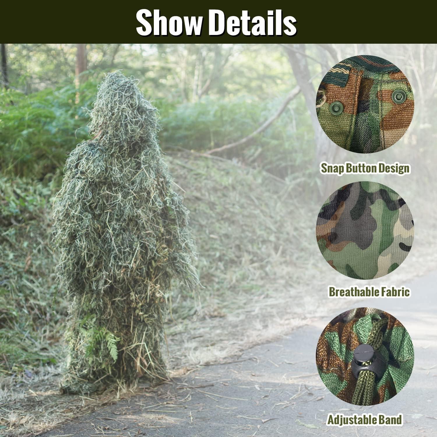 Slendor 6 in 1 Ghillie Suit - 3D Camouflage Hunting Apparel for Men, Hunters, Military - Small ...