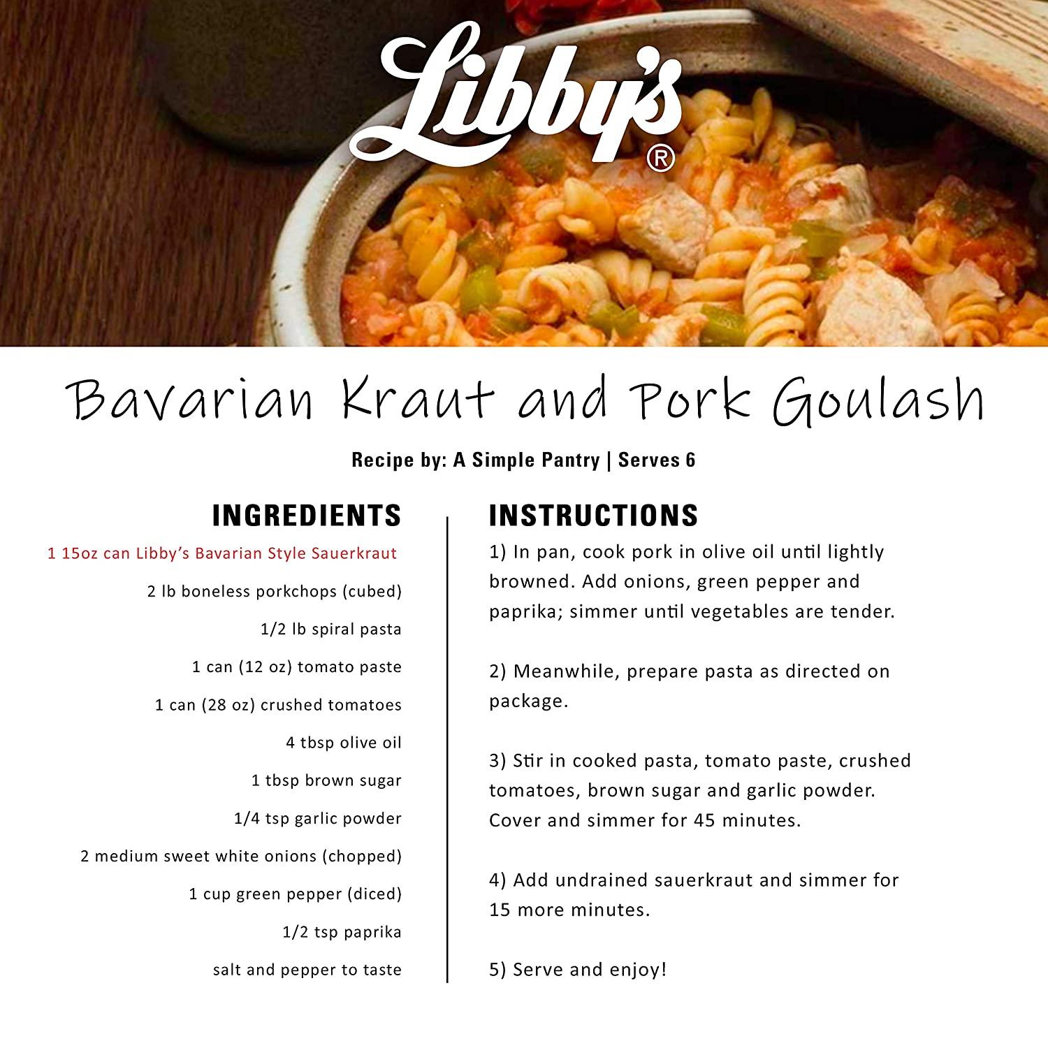 Libby's Bavarian Style Sauerkraut with Caraway Seeds - Mildly Tart & Slightly Sweet | 15 oz Can ...