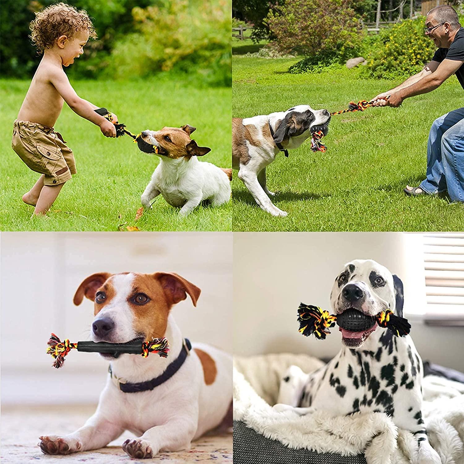 Yipetor Durable Dog Chew Toys 6 Pack, Cotton Rope Rubber Balls Chew Toy ...