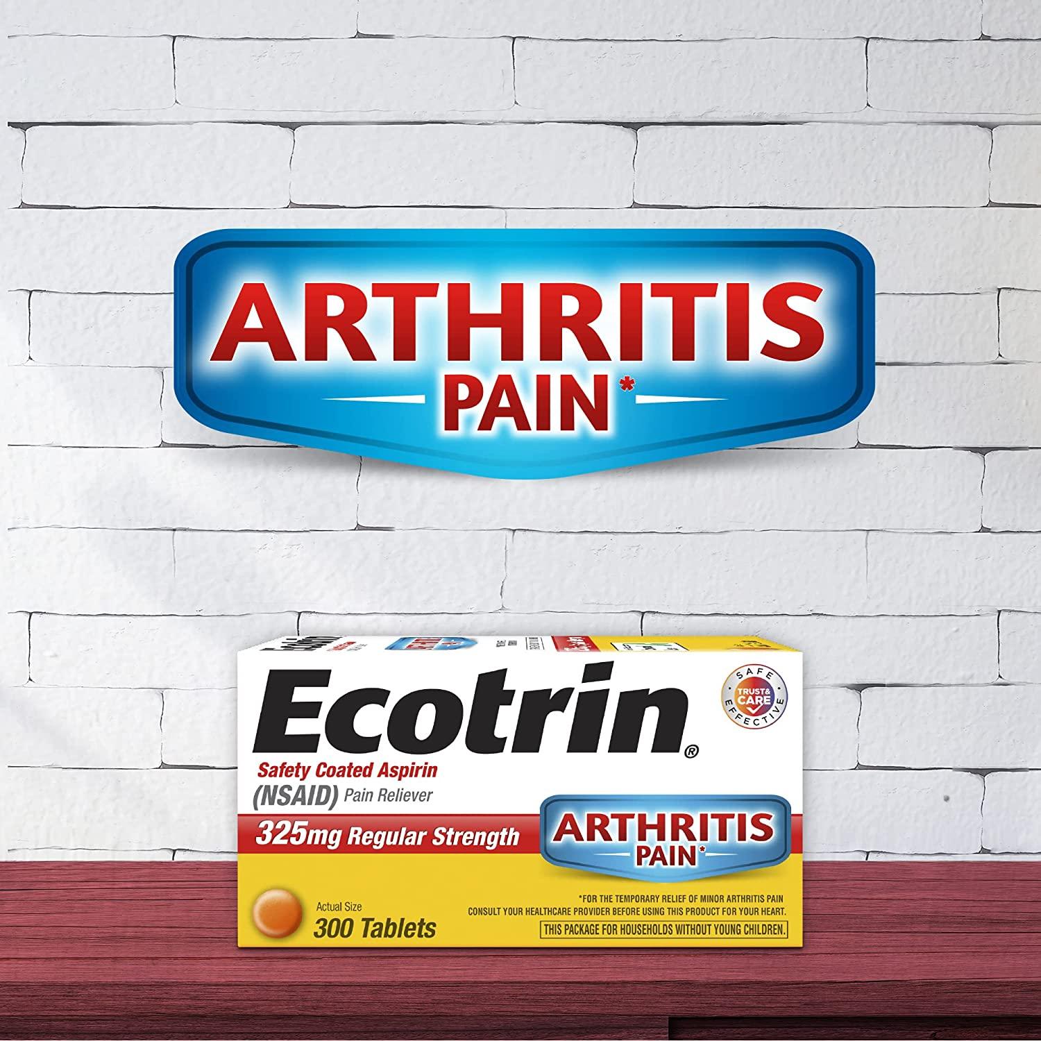 Ecotrin Regular Strength Aspirin 325mg for Arthritis Pain Relief - 300 ...