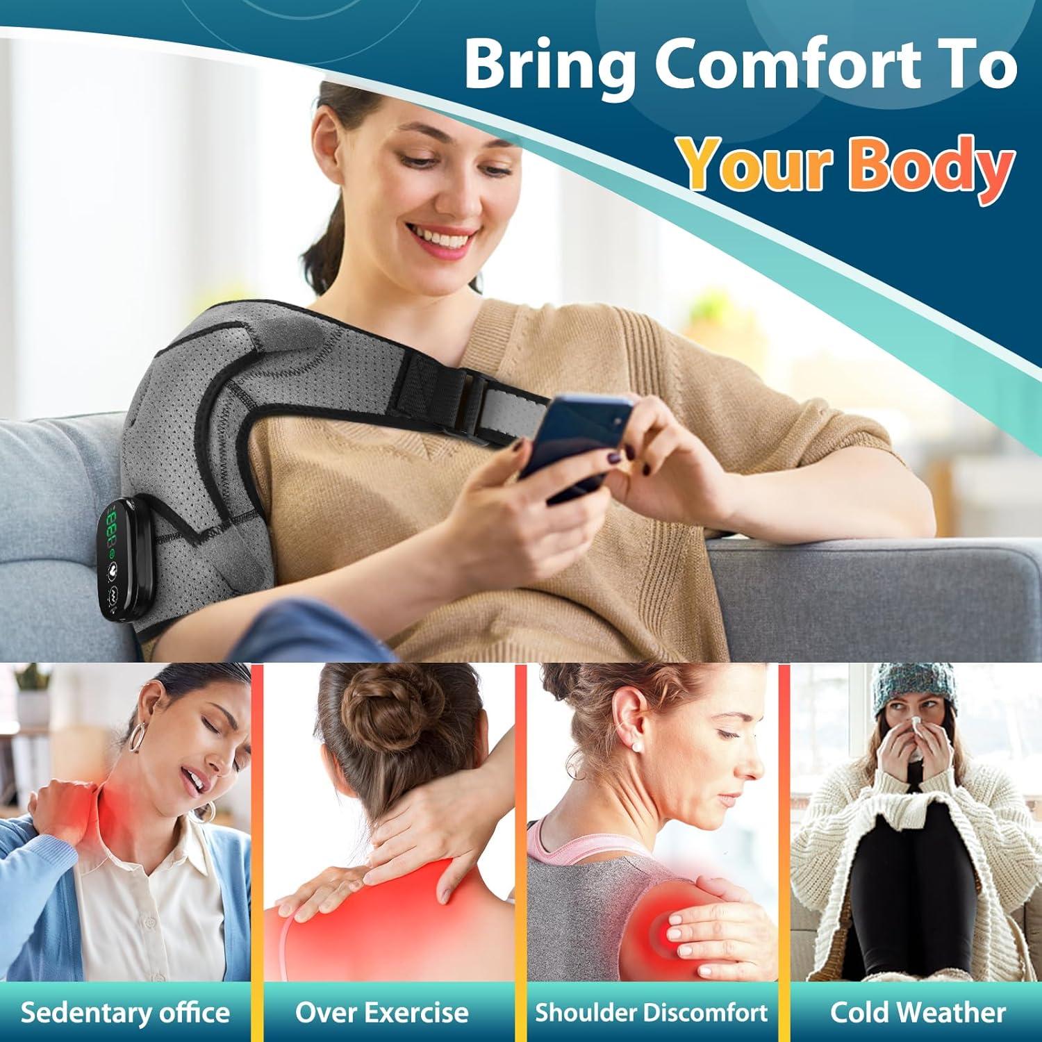 DeMoce Cordless Heated Shoulder Wrap | Massager & Heating Pad with ...