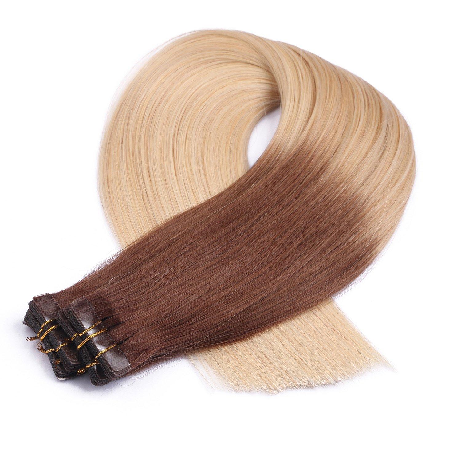 Tape In Hair Extensions #4/60 Ombre - 40cm - 100% Remy Real Hair - 40 ...