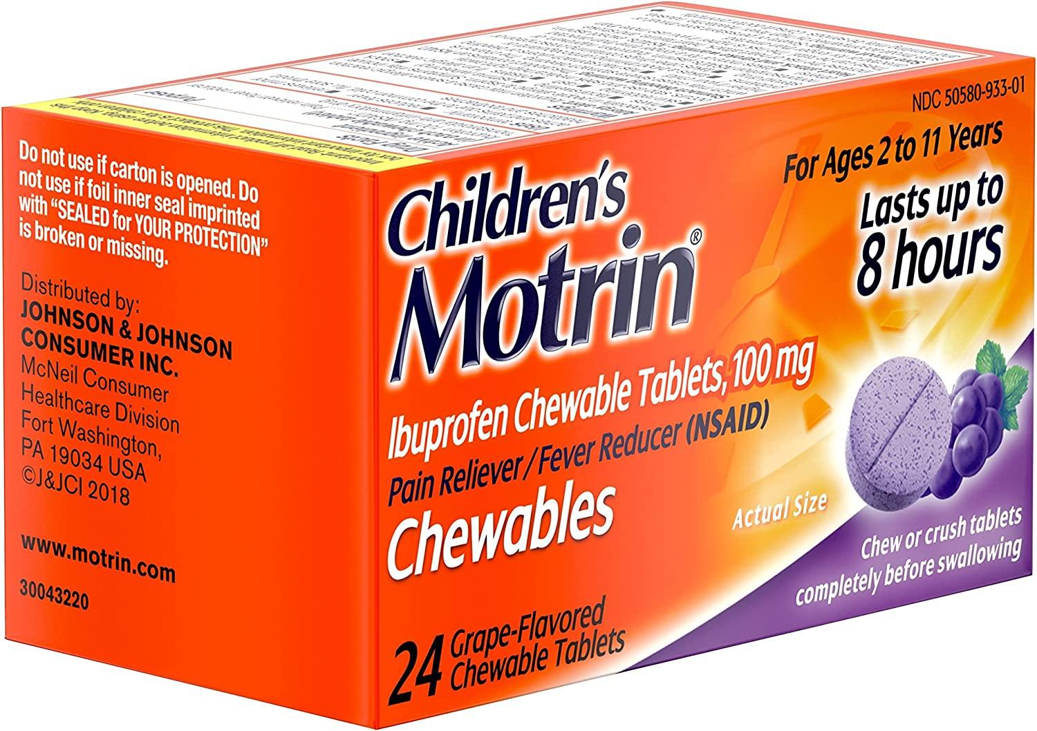Motrin Children's Chewable Tablets 100mg Ibuprofen Grape Flavor - 24 ...