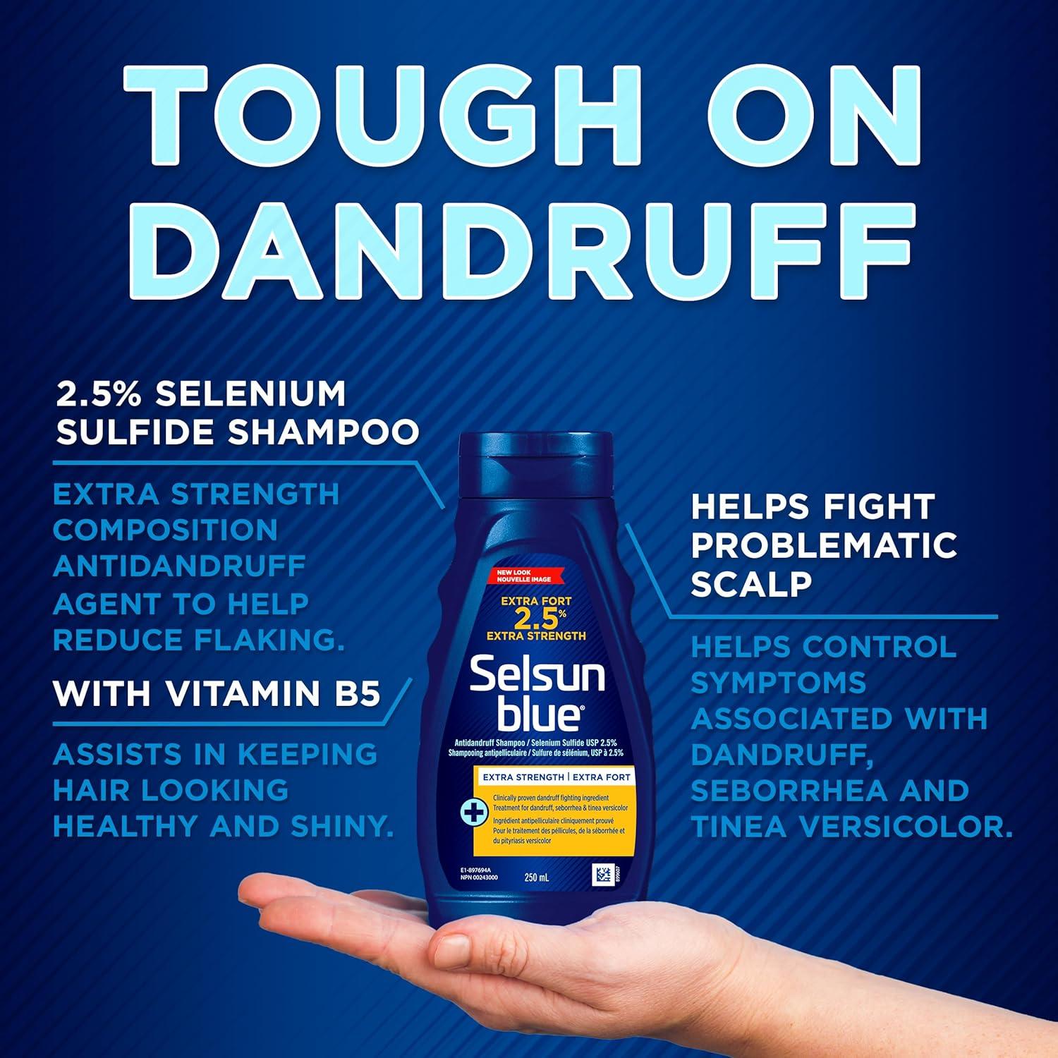 Selsun Blue Anti-Dandruff Shampoo 250mL Dandruff Treatment with 2.5% Extra Strength Selenium ...