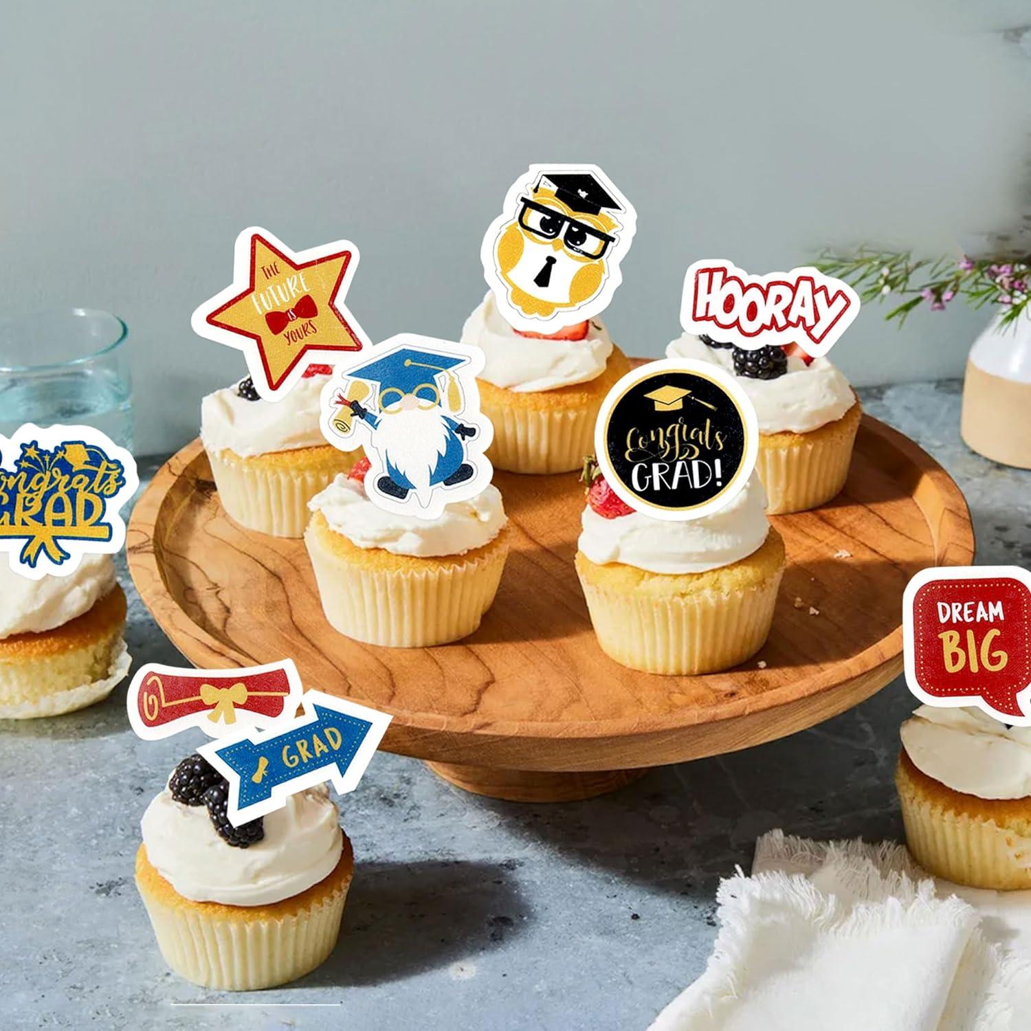 Ercadio 72 Pack Graduation Edible Cupcake Toppers Class of 2024 Grad ...