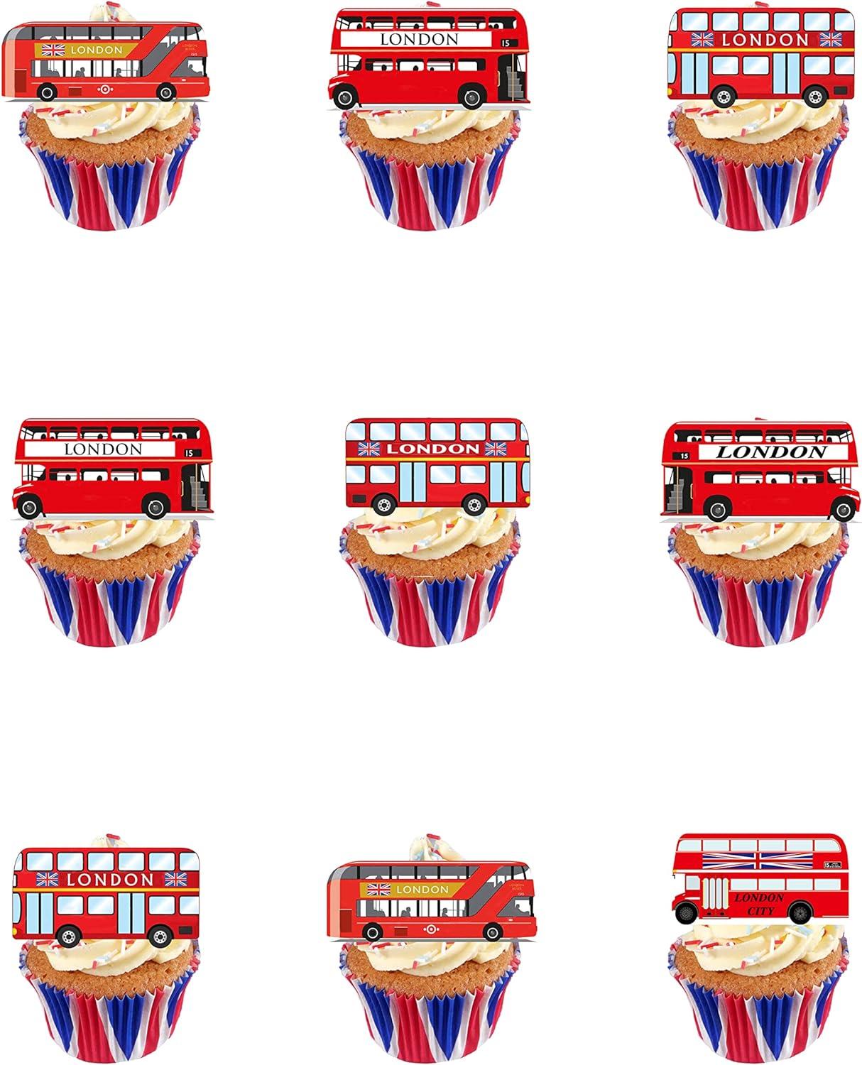 18 Stand Up London Bus Themed Edible Wafer Paper Cake Toppers ...