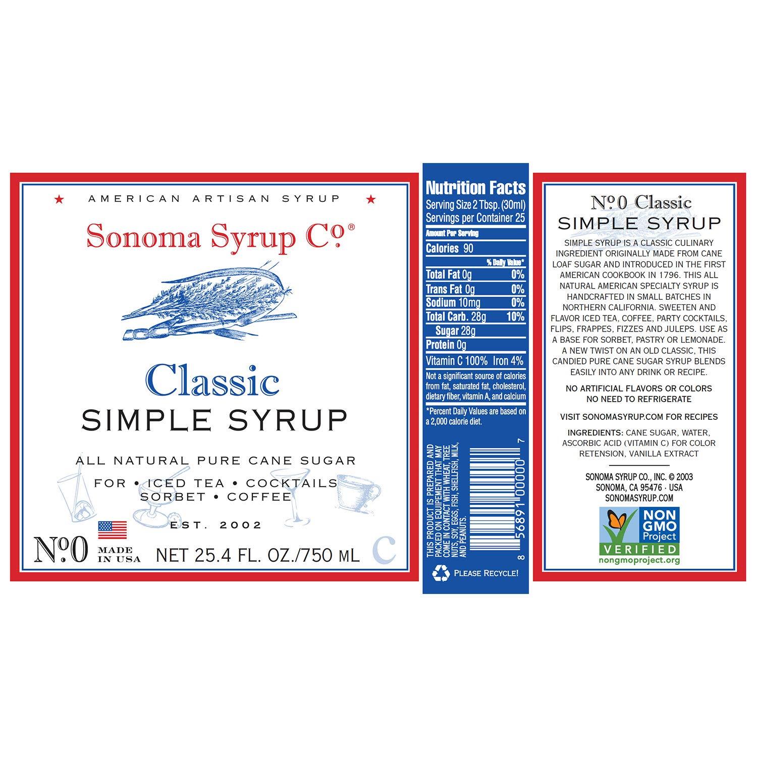 Sonoma Syrup Co Classic Simple Syrup 25.4 Fl Oz - Premium Quality Syrup ...