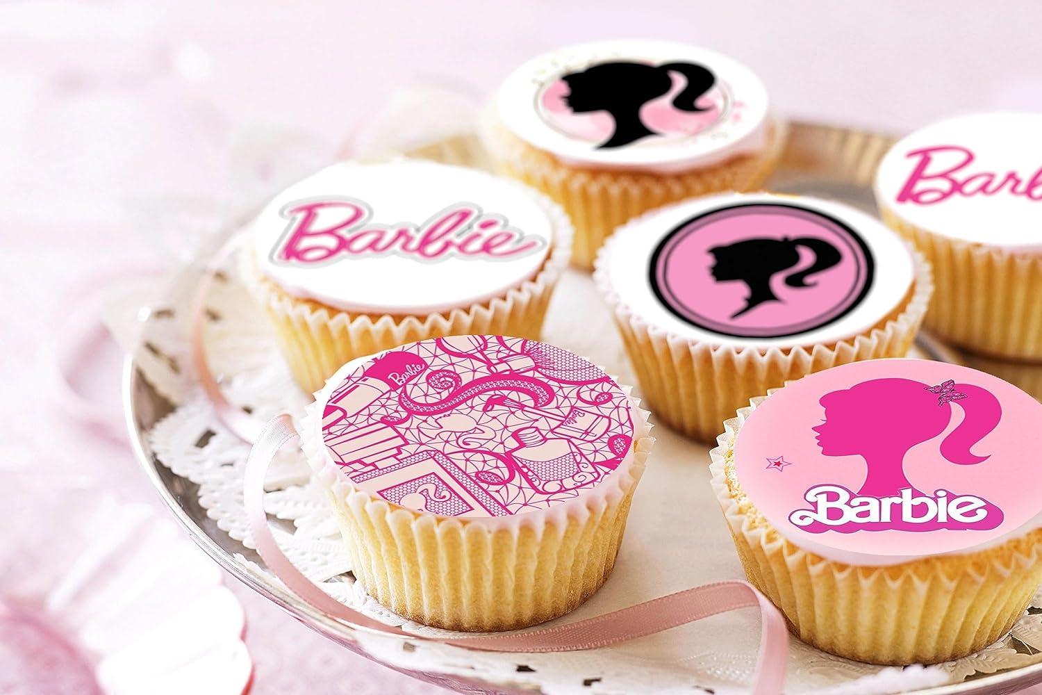 24 x Pre-Cut Barbie 7 Edible Stand up Wafer/Rice Paper Cupcake Cake ...