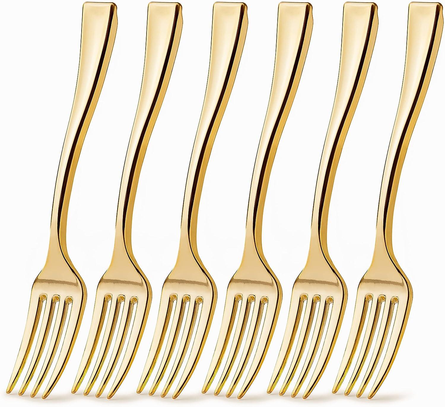 80 Count Plastic Mini Gold Tasting Forks - Perfect for Appetizers ...