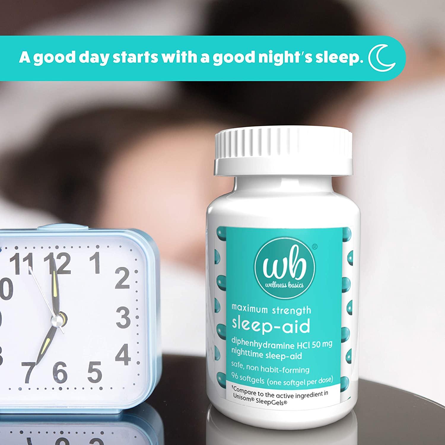 96ct Wellness Basics Maximum Strength Sleep-Aid Diphenhydramine Softgel ...
