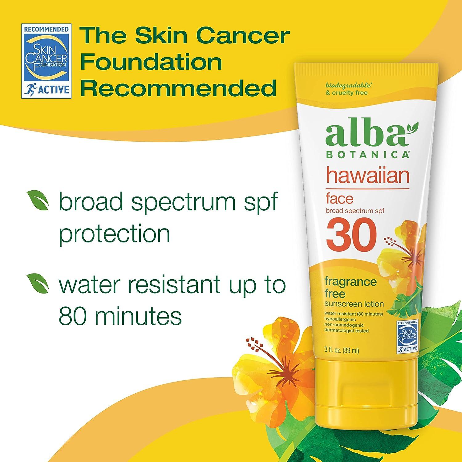 Alba Botanica Fragrance-Free Hawaiian Face Sunscreen Lotion SPF 30 - 3 ...